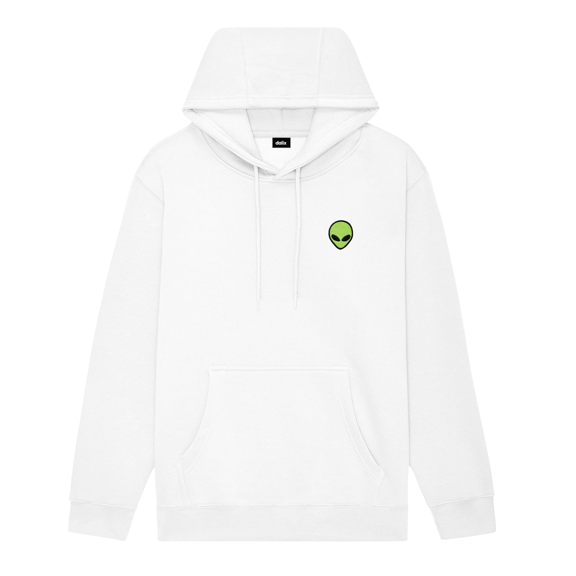 Dalix Alien Embroidery Relaxed Hoodie Soft Fleece Sweatshirt Drawcord Fit Lounge Mens in White L ...