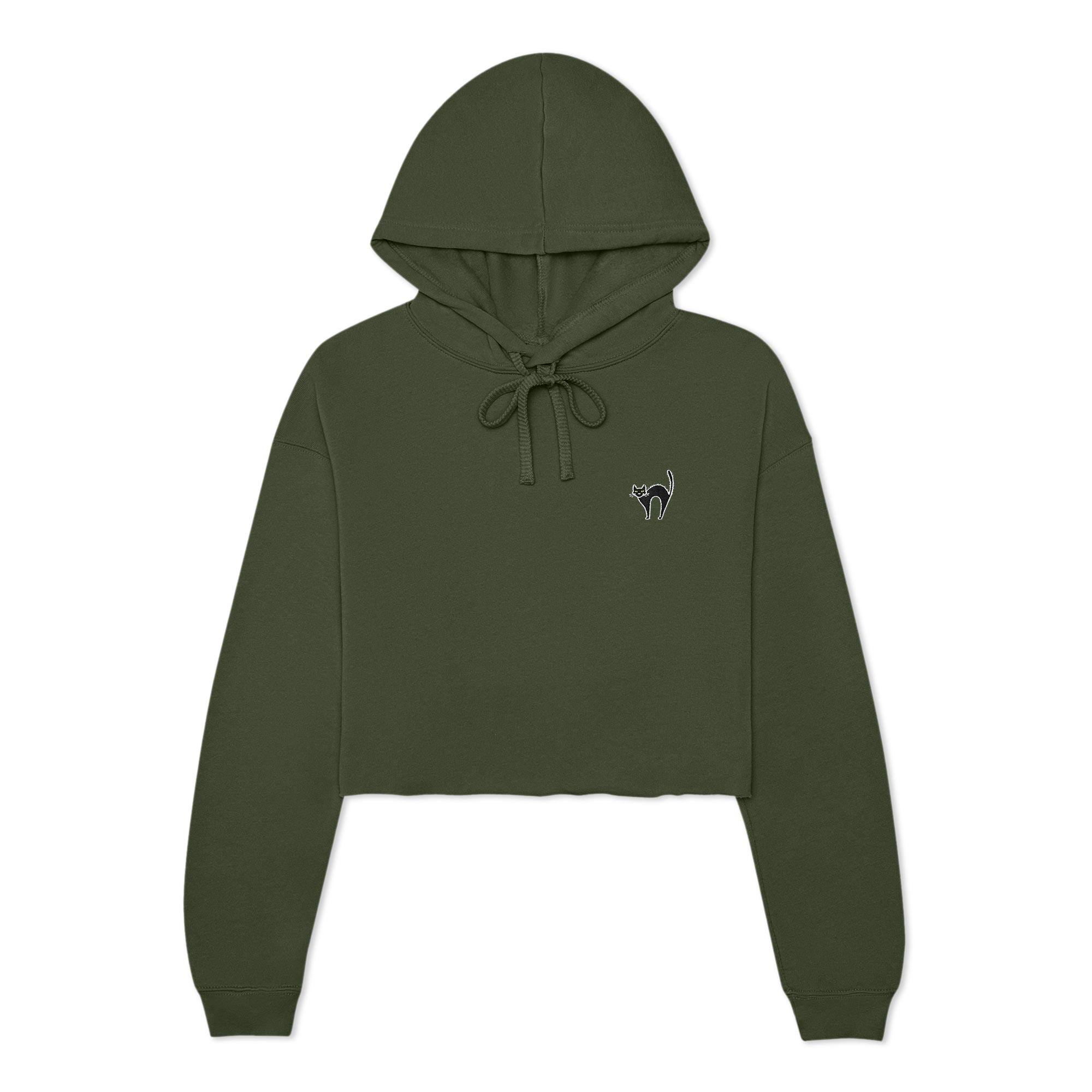 Dalix Black Cat Embroidered Fleece Cropped Hoodie Cold Fall Winter ...