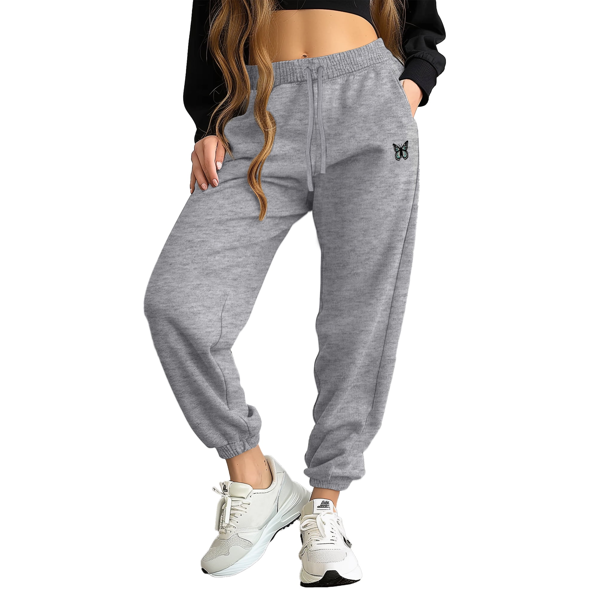 Dalix Butterfly Embroidered Fleece Jogger Cuff Sweatpant Sweats Soft ...