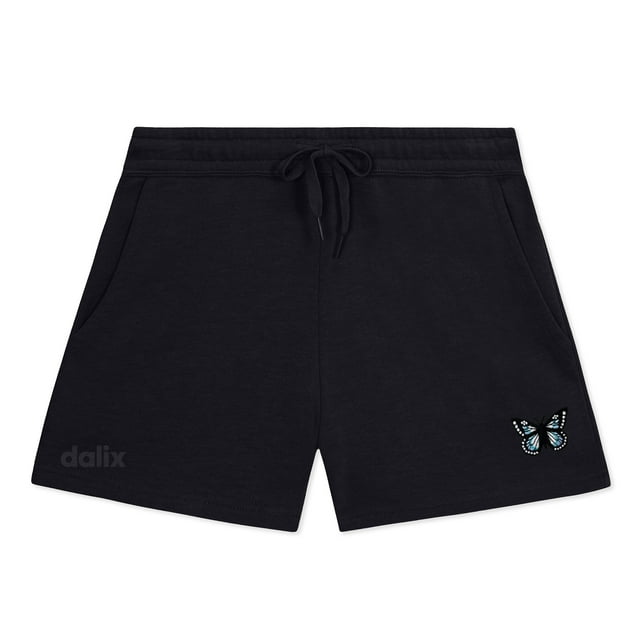 Dalix Butterfly Embroidered Shorts Washed Soft Fleece Relaxed ...