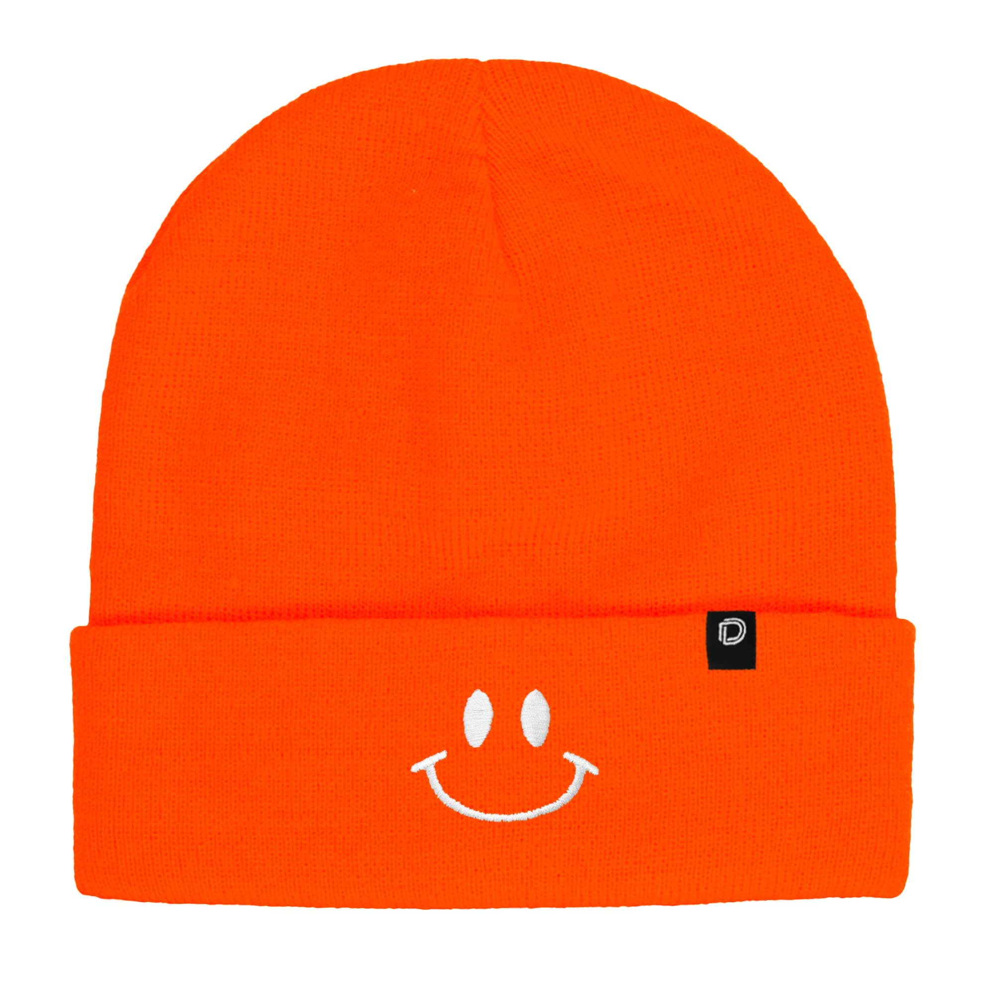 Dalix Embroidered Smile Face Beanie in Neon Orange - Walmart.com