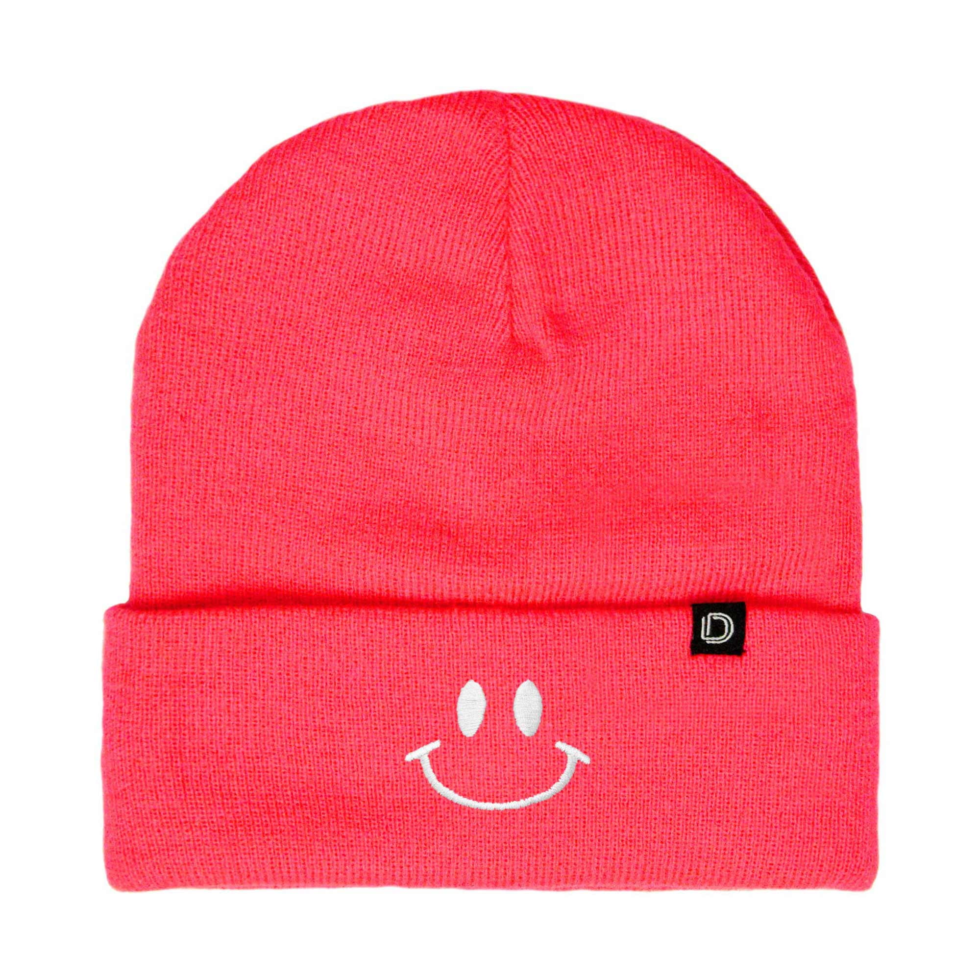 Dalix Embroidered Smile Face Beanie in Neon Pink - Walmart.com