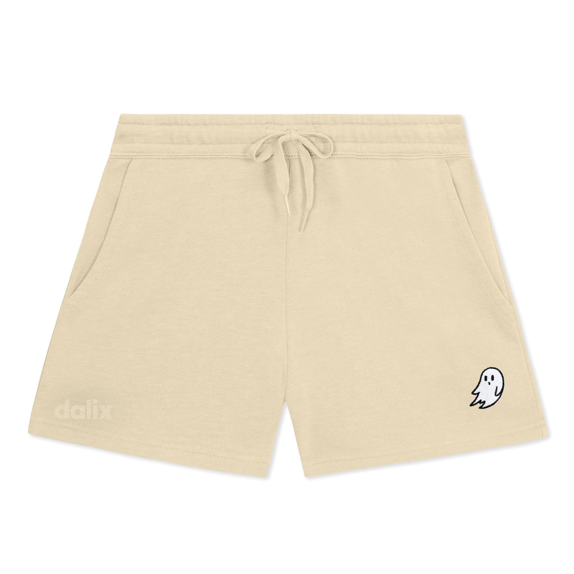 Dalix Ghost Embroidered Shorts Washed Soft Fleece Relaxed Drawstring Pocket Fit Lounge Womens in ...