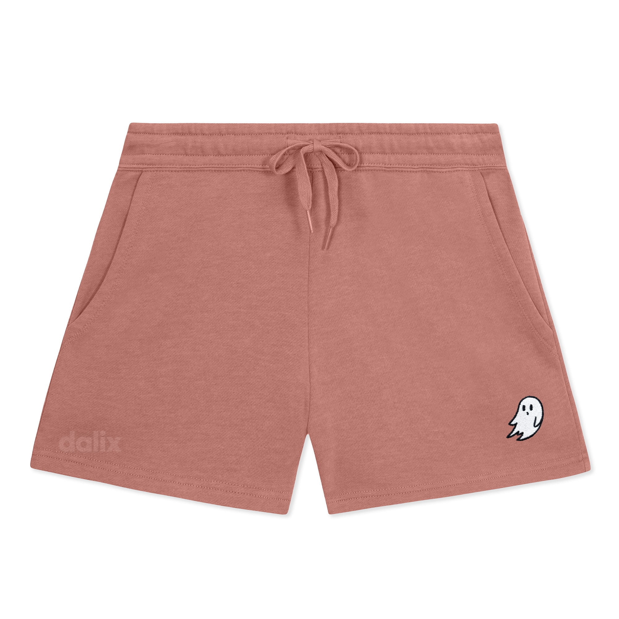 Dalix Ghost Embroidered Shorts Washed Soft Fleece Relaxed Drawstring ...
