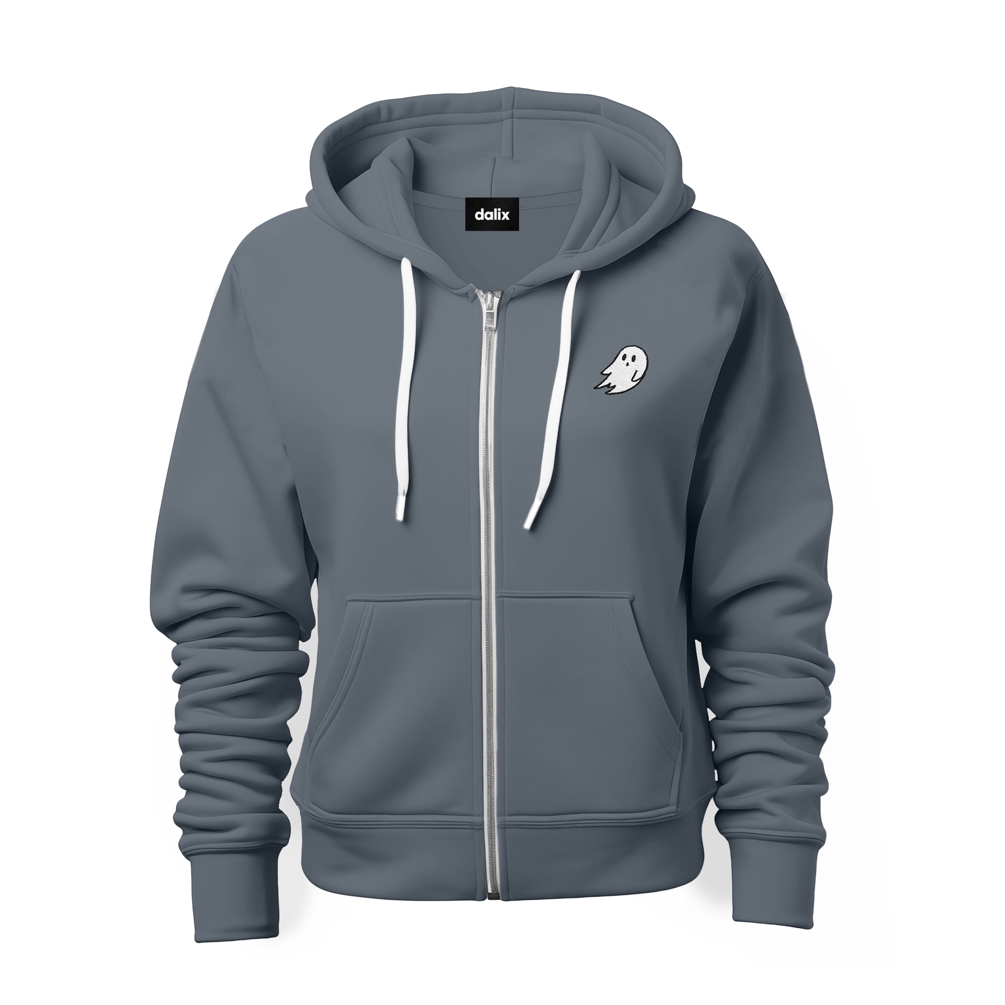 Dalix Ghost Embroidered Zip Hoodie Fleece Long Sleeve Pocket Warm Soft Mens in Steel Blue 3XL ...