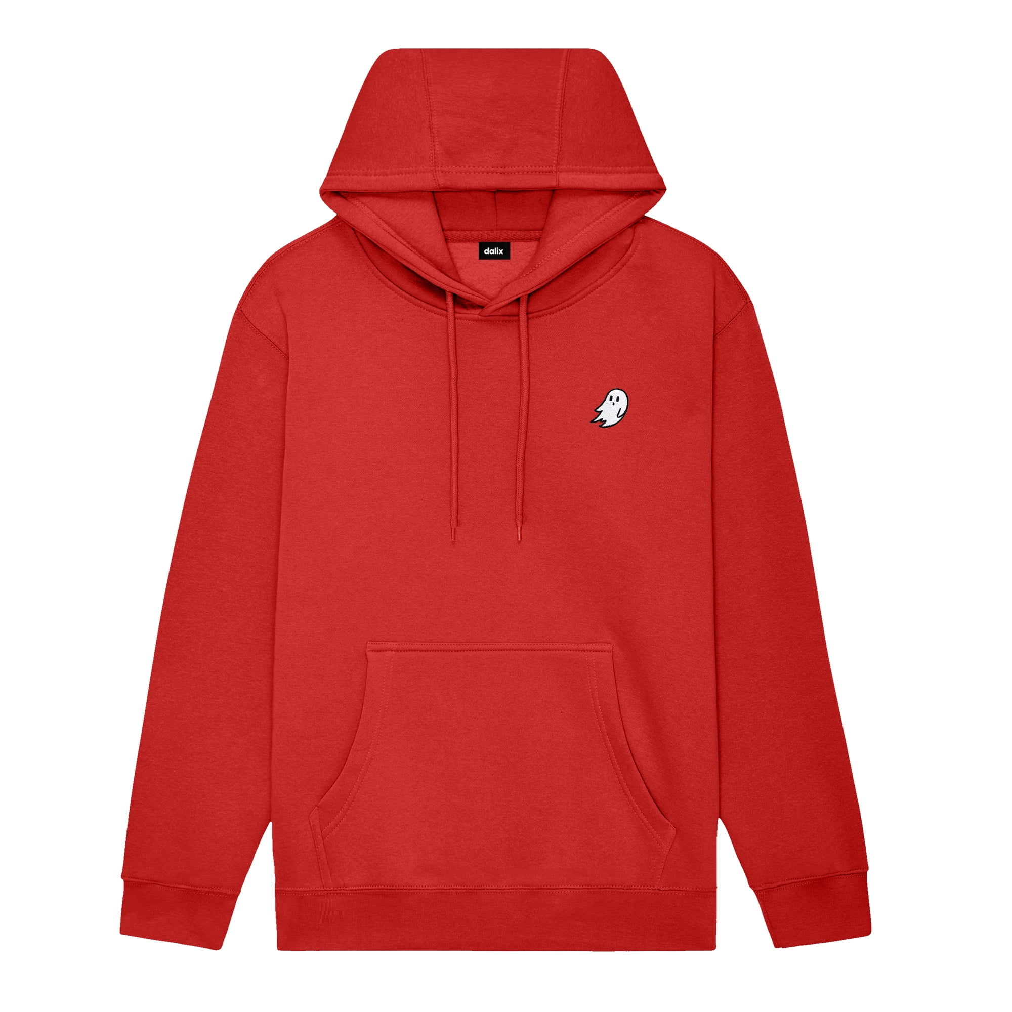 Dalix Ghost Embroidery Relaxed Hoodie Soft Fleece Sweatshirt Drawcord Fit Lounge Mens in Red XL ...