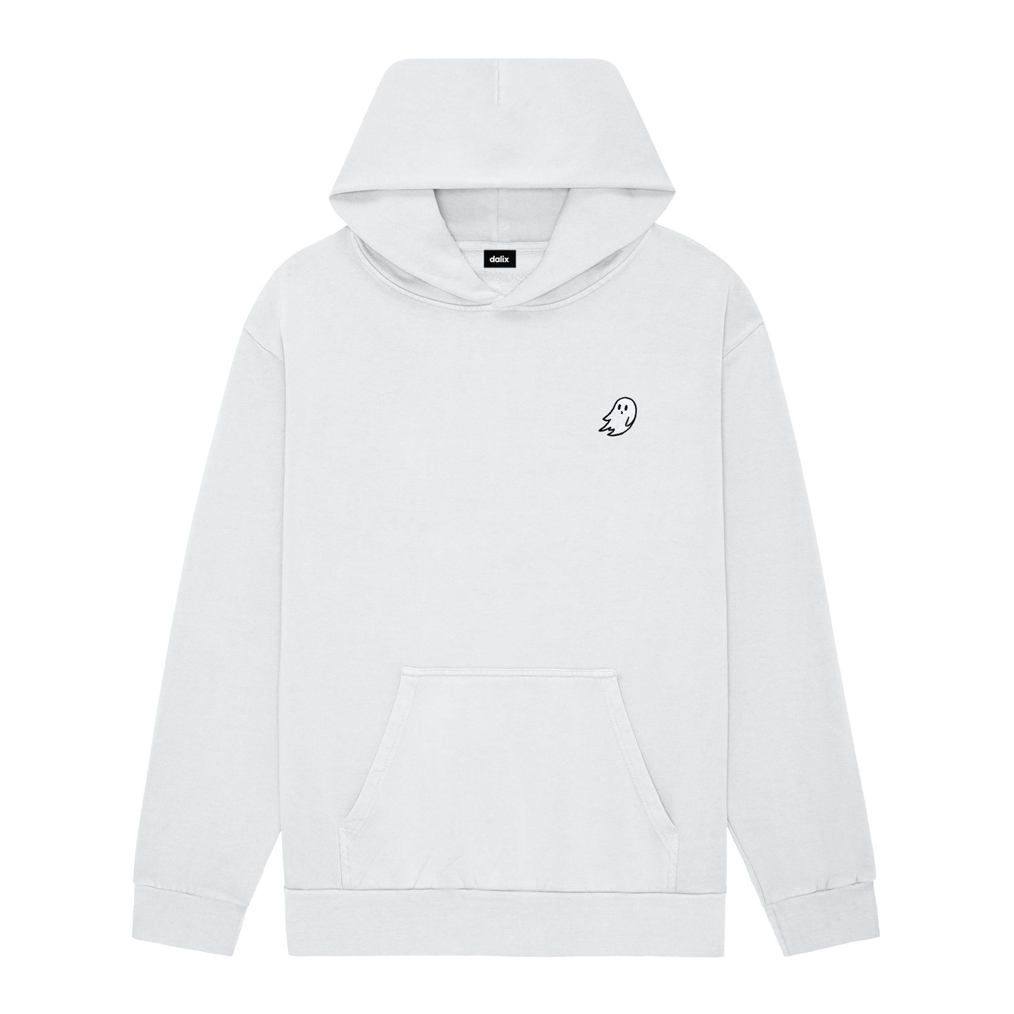 Dalix Ghost Embroidery Relaxed Hoodie Soft Fleece Sweatshirt Fit Lounge Mens in Lunar Gray XS X ...