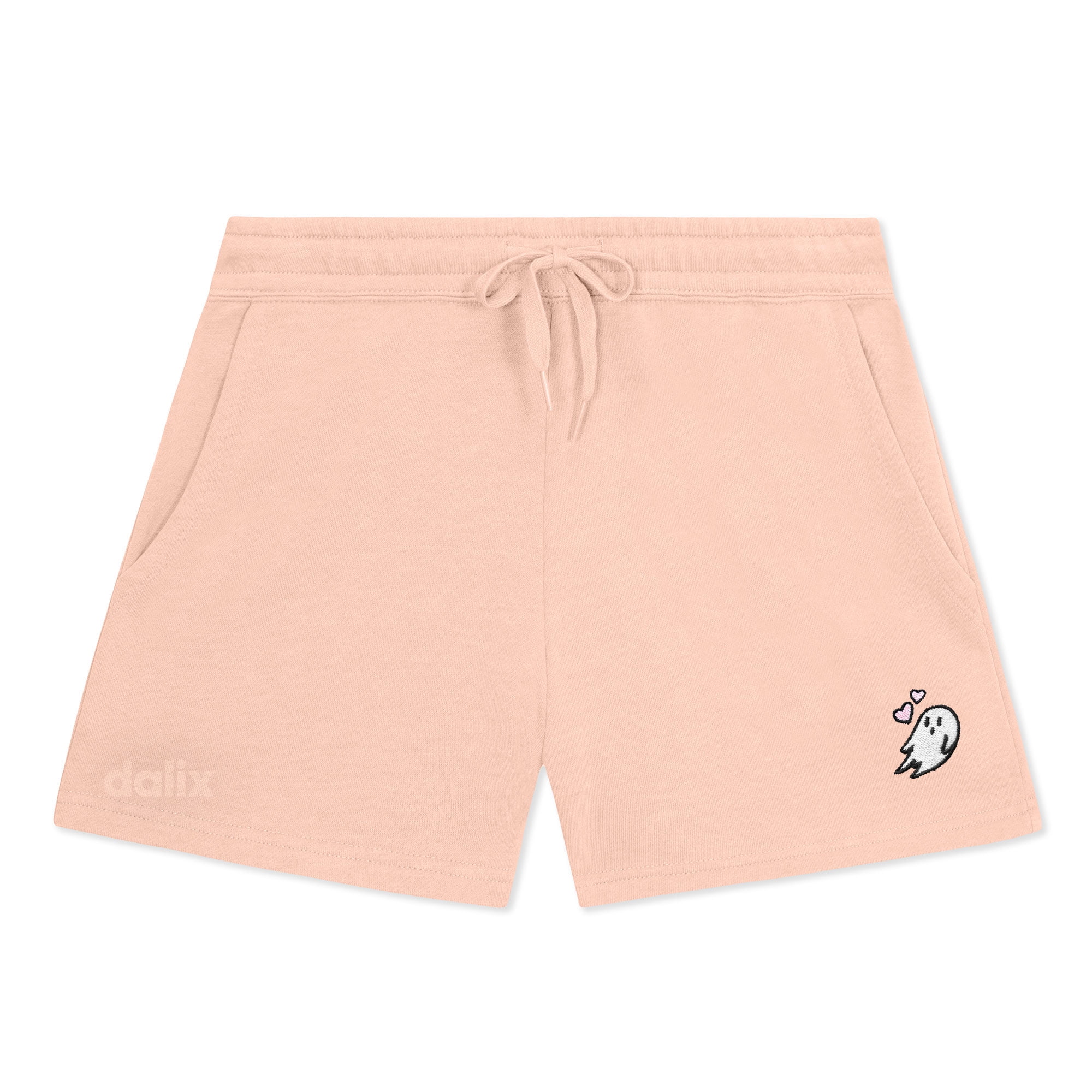Dalix Heartly Ghost Embroidered Shorts Washed Soft Fleece Relaxed ...