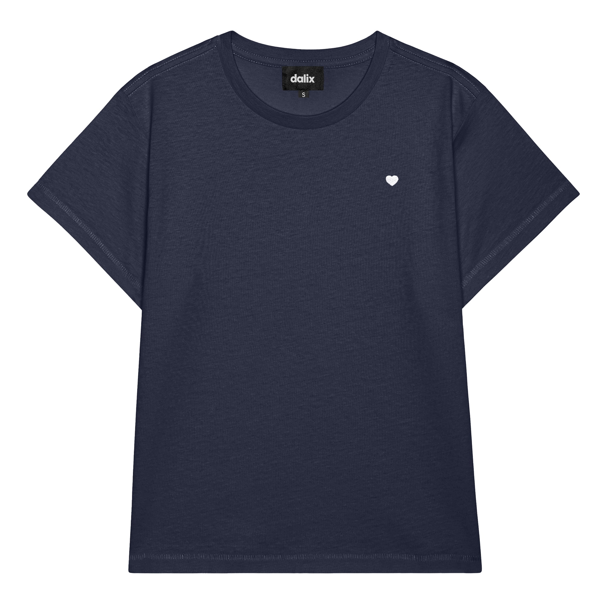 Dalix Lil Heart Cropped Tee Lightweight High Waisted Short Sleeve Summer Shirt Womens in Navy L ...