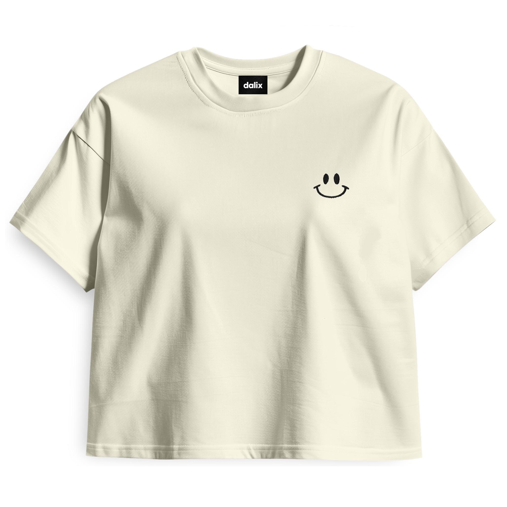 Dalix Smile Face Boxy Short Sleeve Tee Relaxed Summer Cotton Garment ...