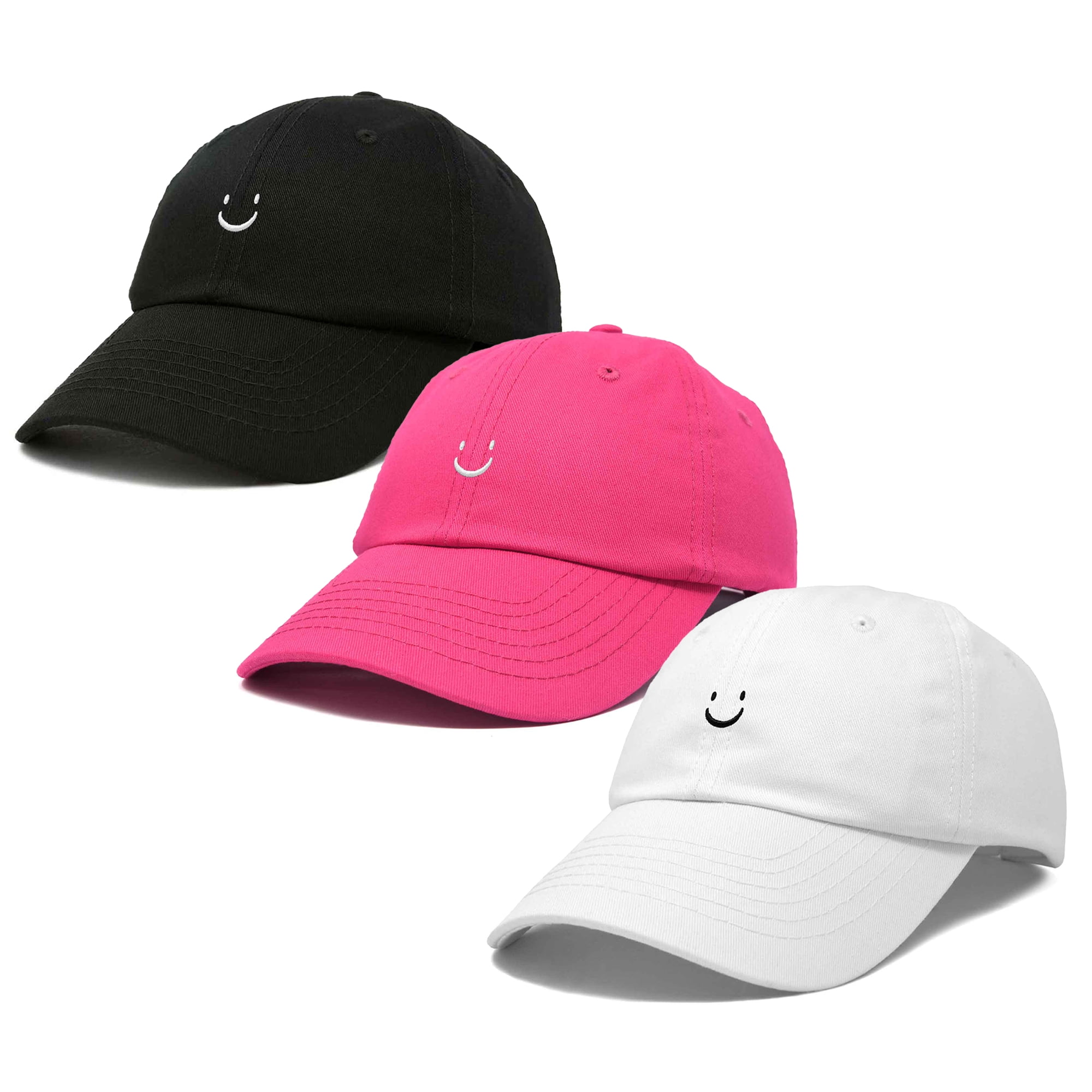 Dalix Smiley Face 3 Pack Dad Cap Embroidered Cotton Adjustable Baseball ...