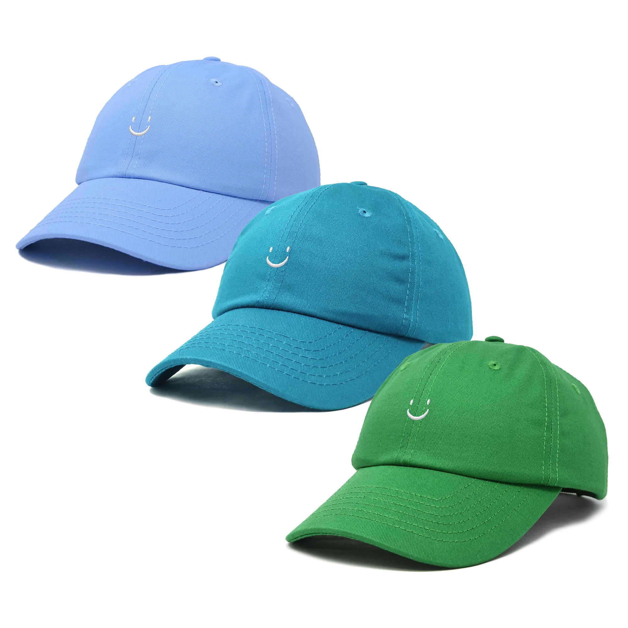 Dalix Smiley Face 3 Pack Dad Cap Embroidered Cotton Adjustable Baseball ...
