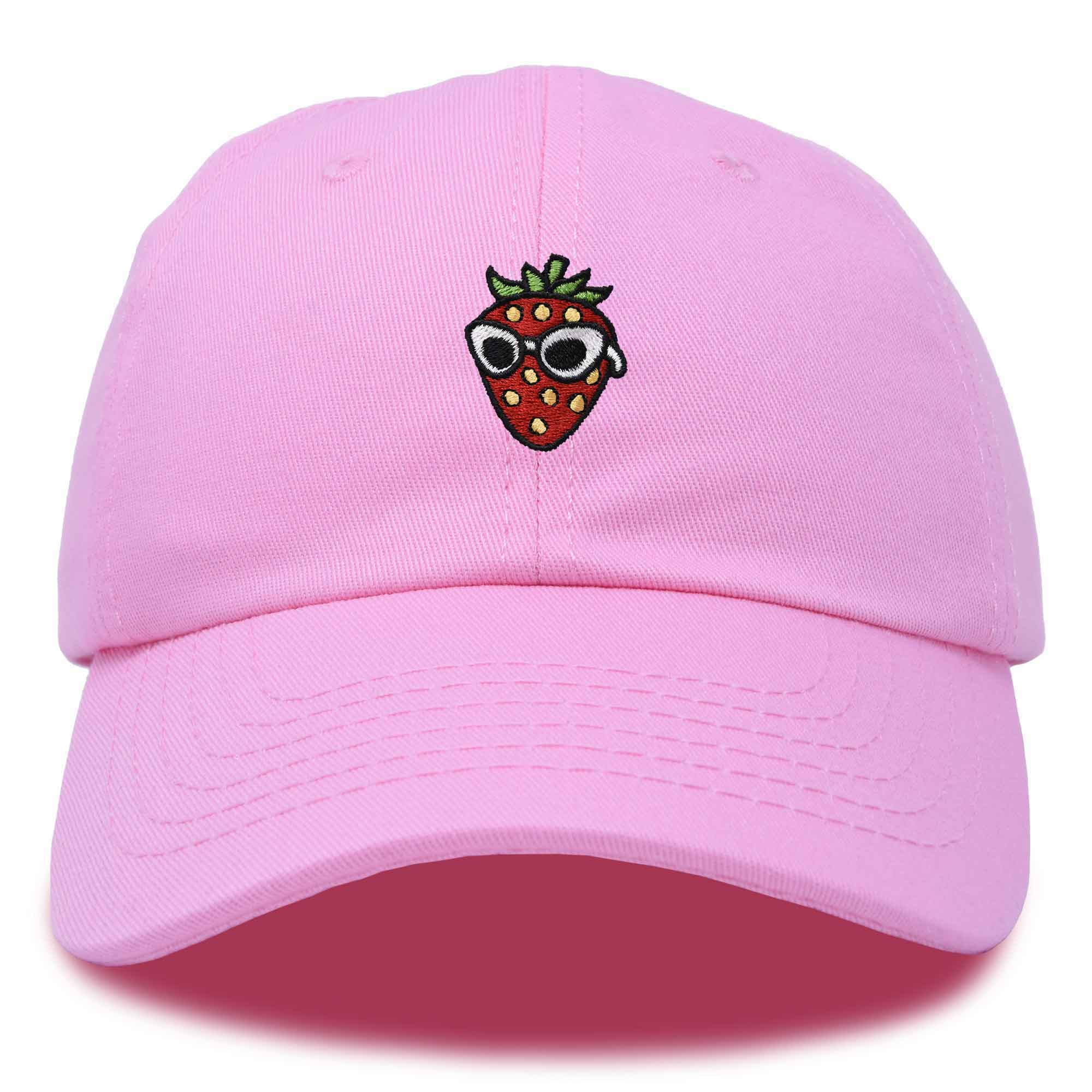Dalix Strawberry Embroidered Cap Cotton Baseball Summer Cool Dad Hat Womens in Light Pink ...
