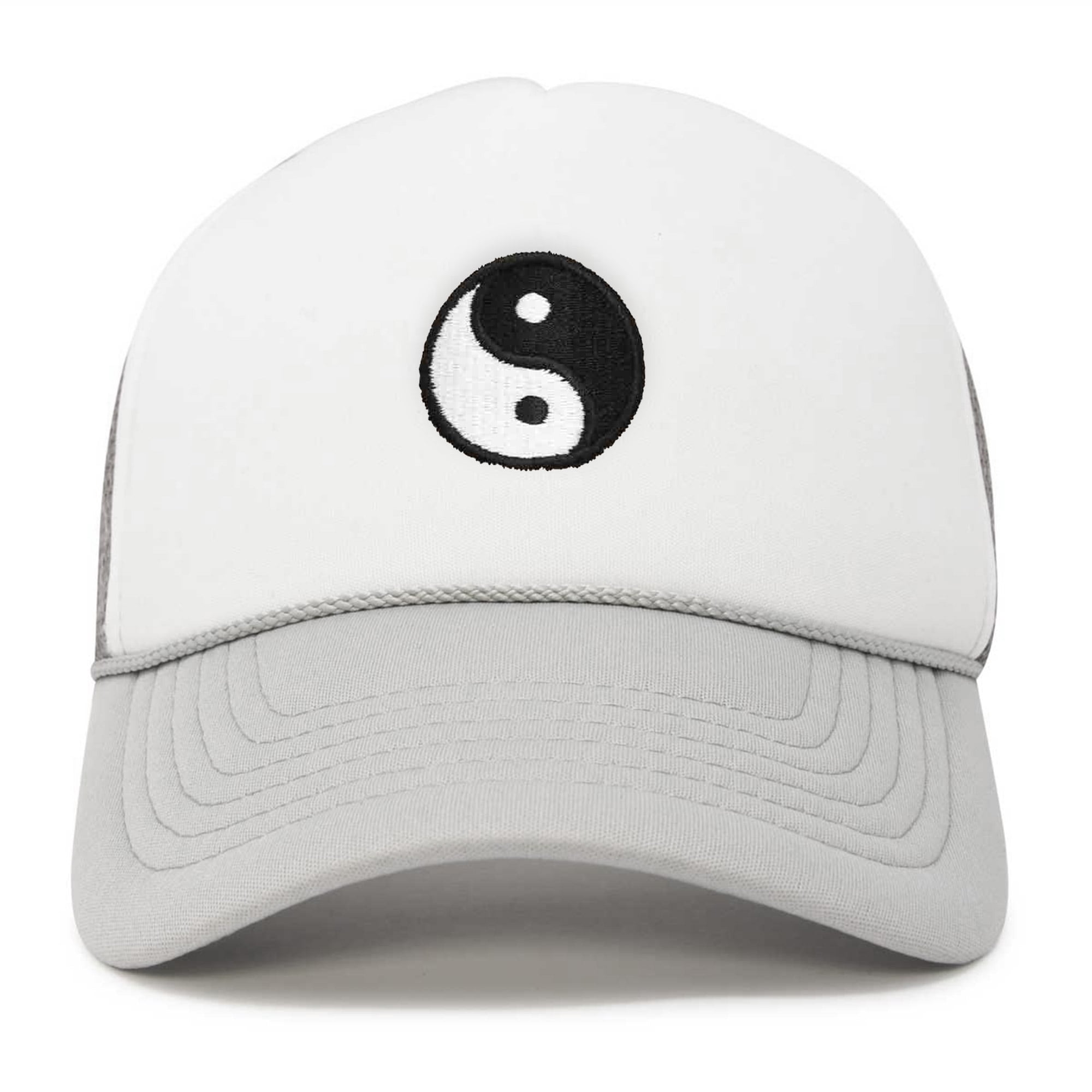 Dalix Yin and Yang Embroidered Mesh Trucker Hat in Light Gray White ...