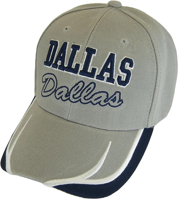 Dallas City Name Block and Script Lettering Baseball Cap with ...
