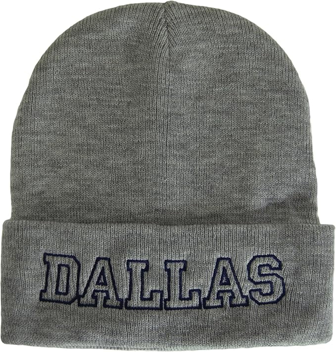 Dallas City Name Cuffed Winter Knit Beanie Toboggan Hat (Gray/Navy ...