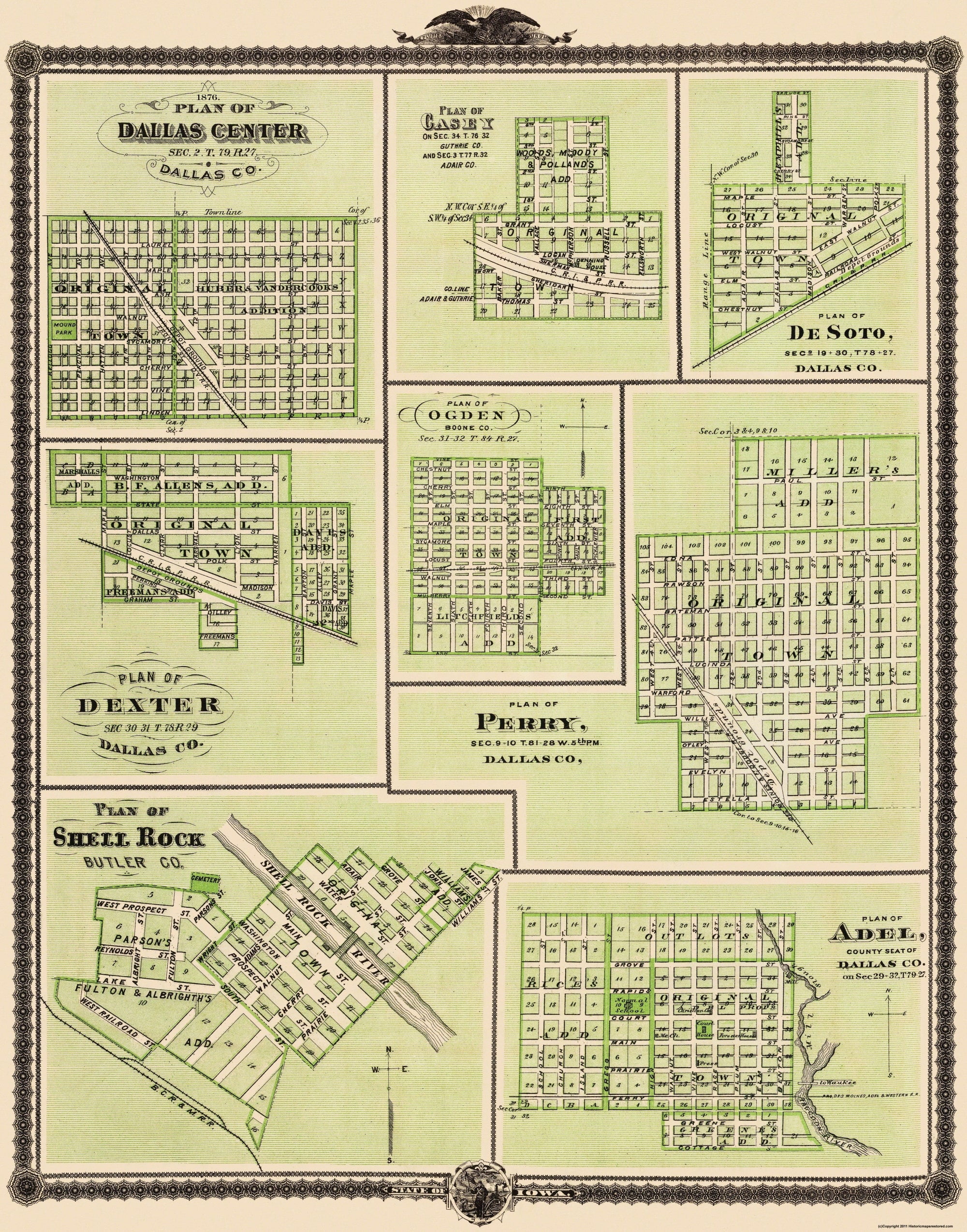 Historic County Map - Dallas County Iowa - Andreas 1876 - 23 x 29.31 ...