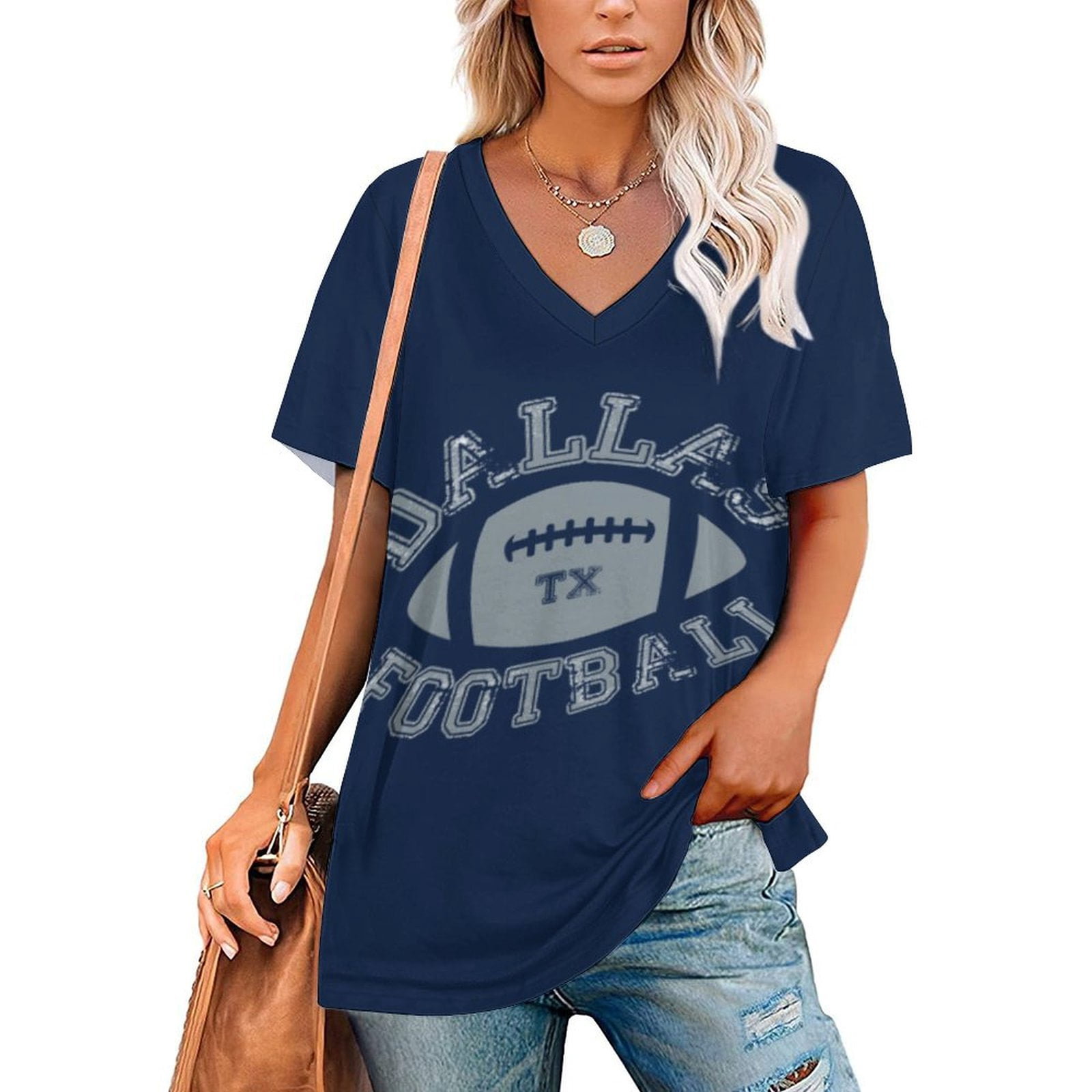 Dallas Football Team Sling（3） V Neck Fashion Oversize T-Shirt Short ...