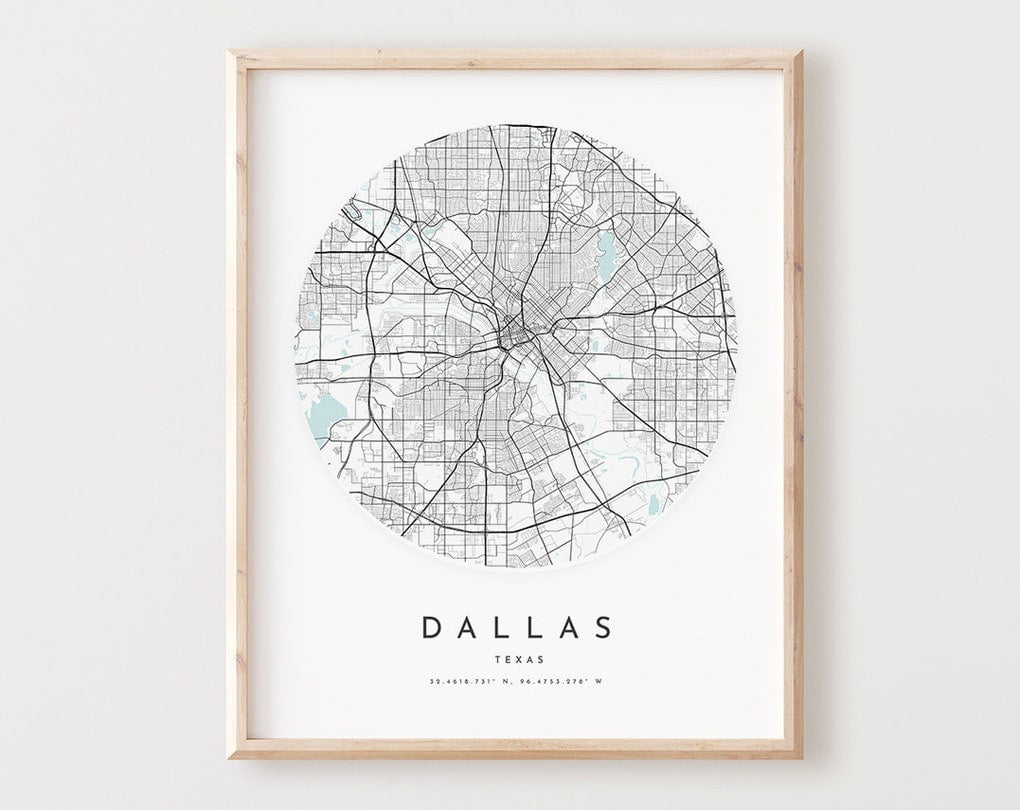 Dallas Map Print, Dallas Map Poster City Wall Art, Tx Road Map, Texas ...