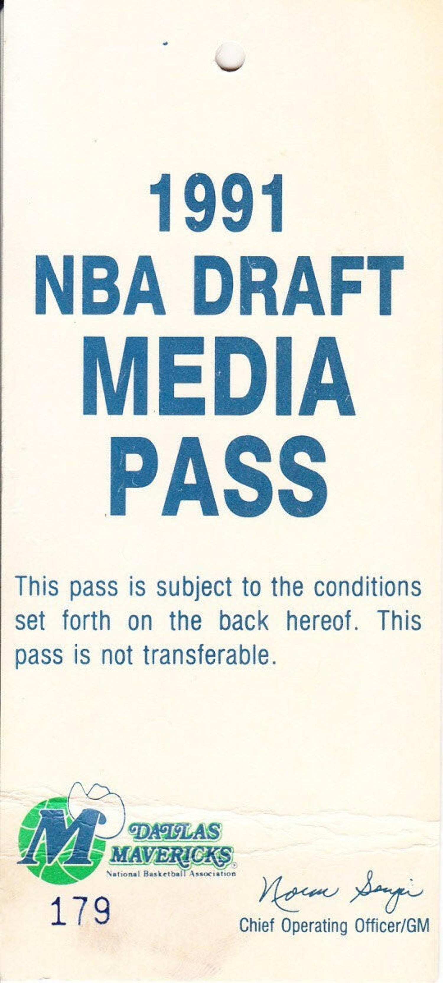 Dallas Mavericks 1991 NBA Draft Media Pass - Walmart.com