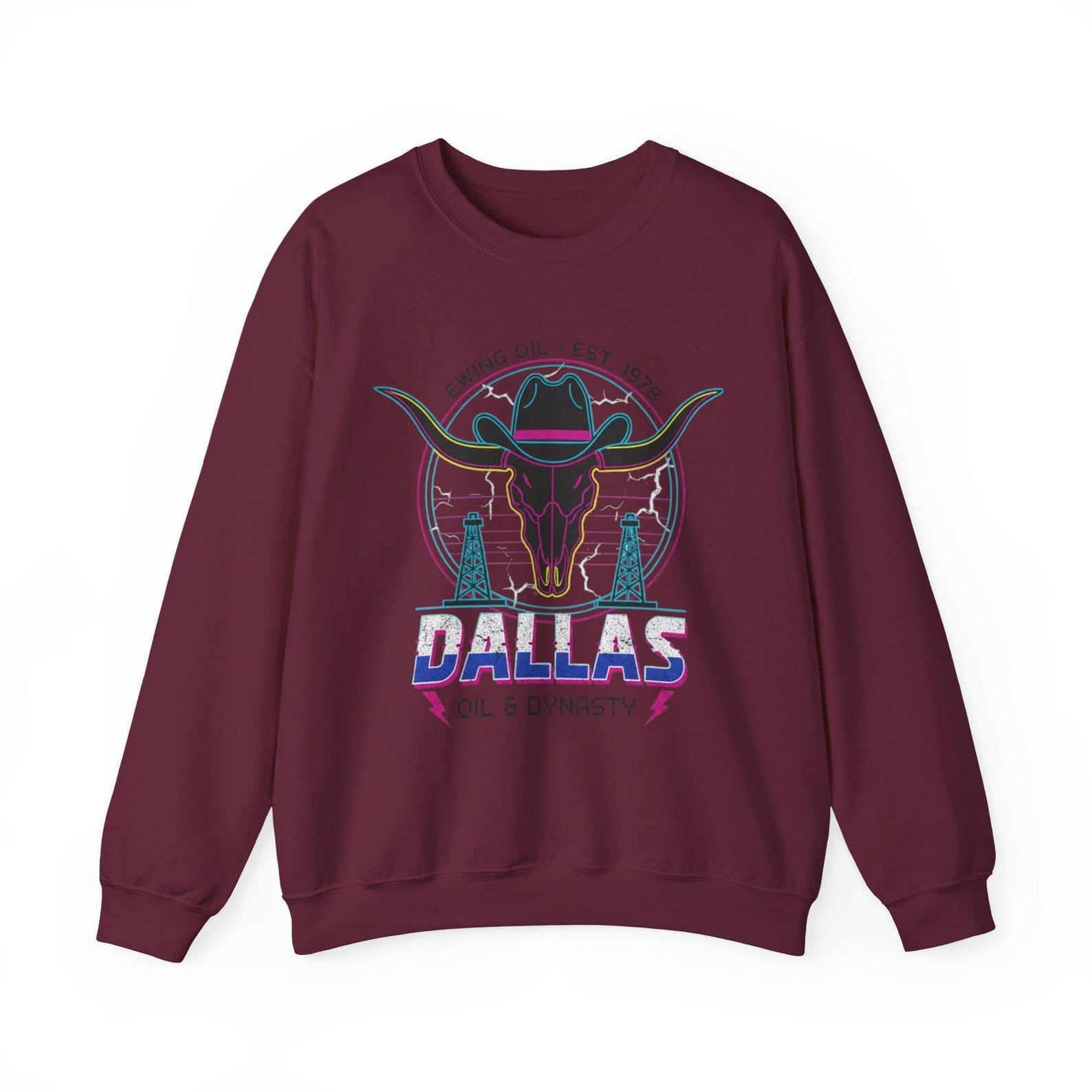 Dallas Oil and Dynasty Longhorn Skull Sweatshirt Oil Rig Graphic Retro ...