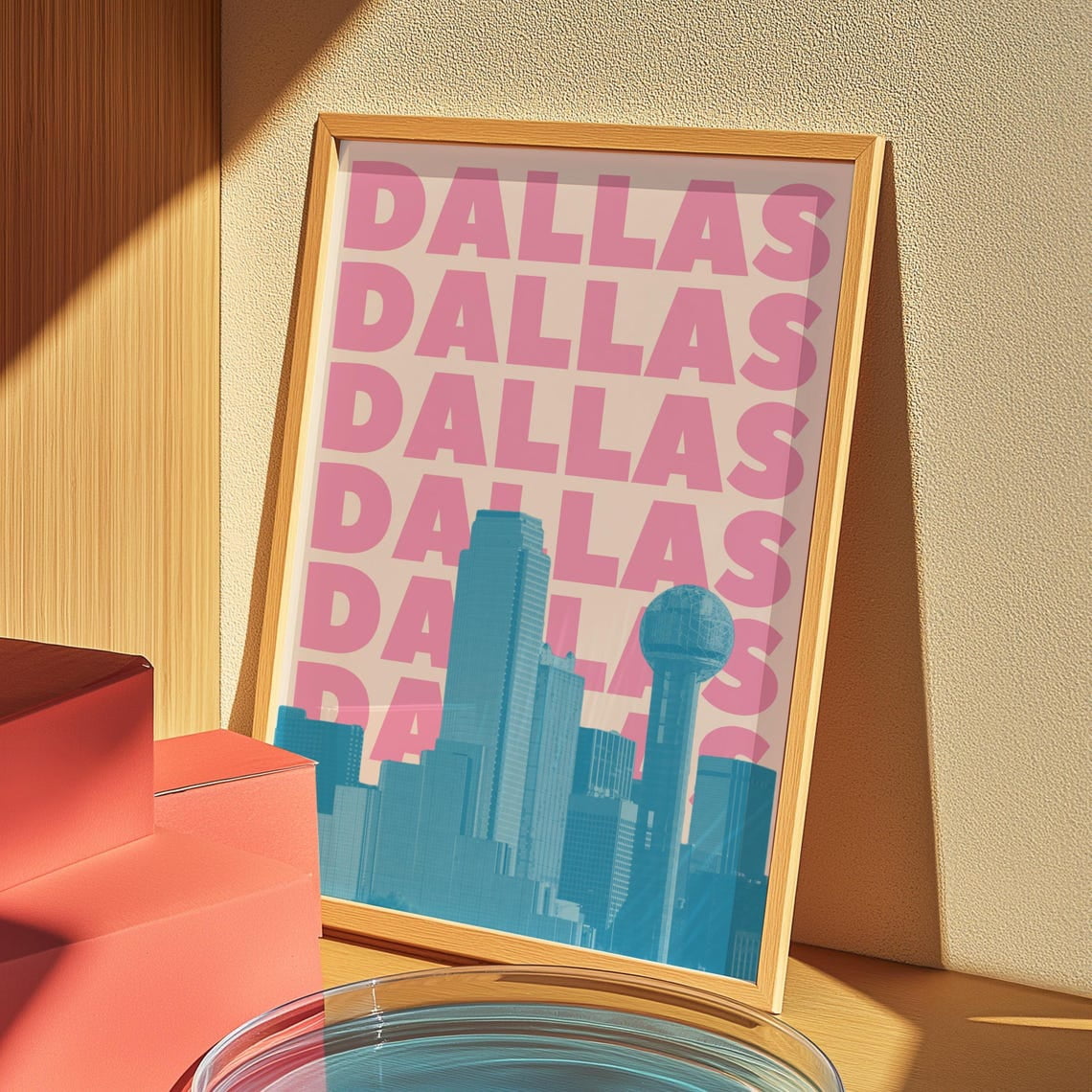 Dallas Print Texas Print Pink Blue Dallas City Skyline Art Girly Tx ...