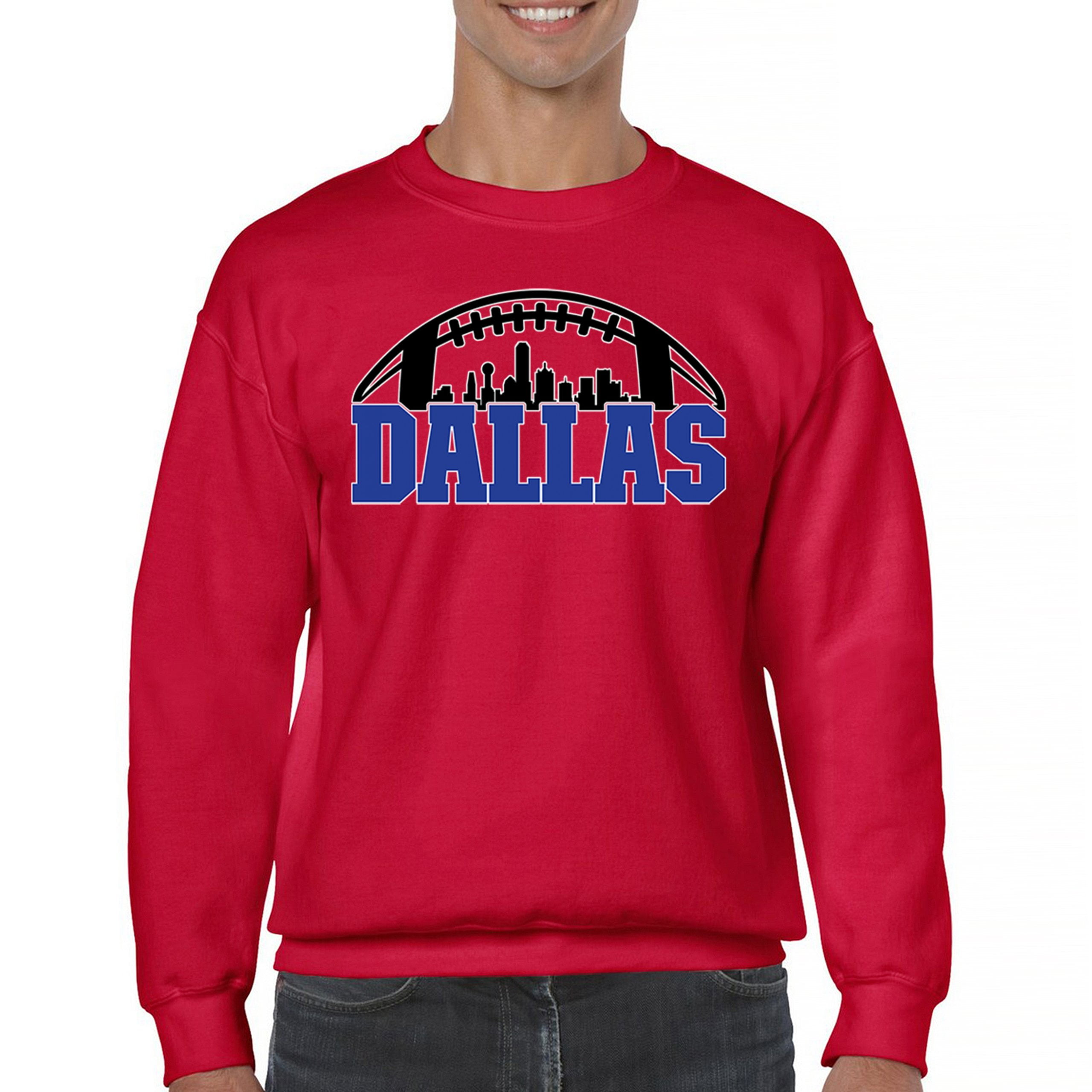Dallas Skyline Football Sweatshirt Texas Fantasy League Bleed Blue ...