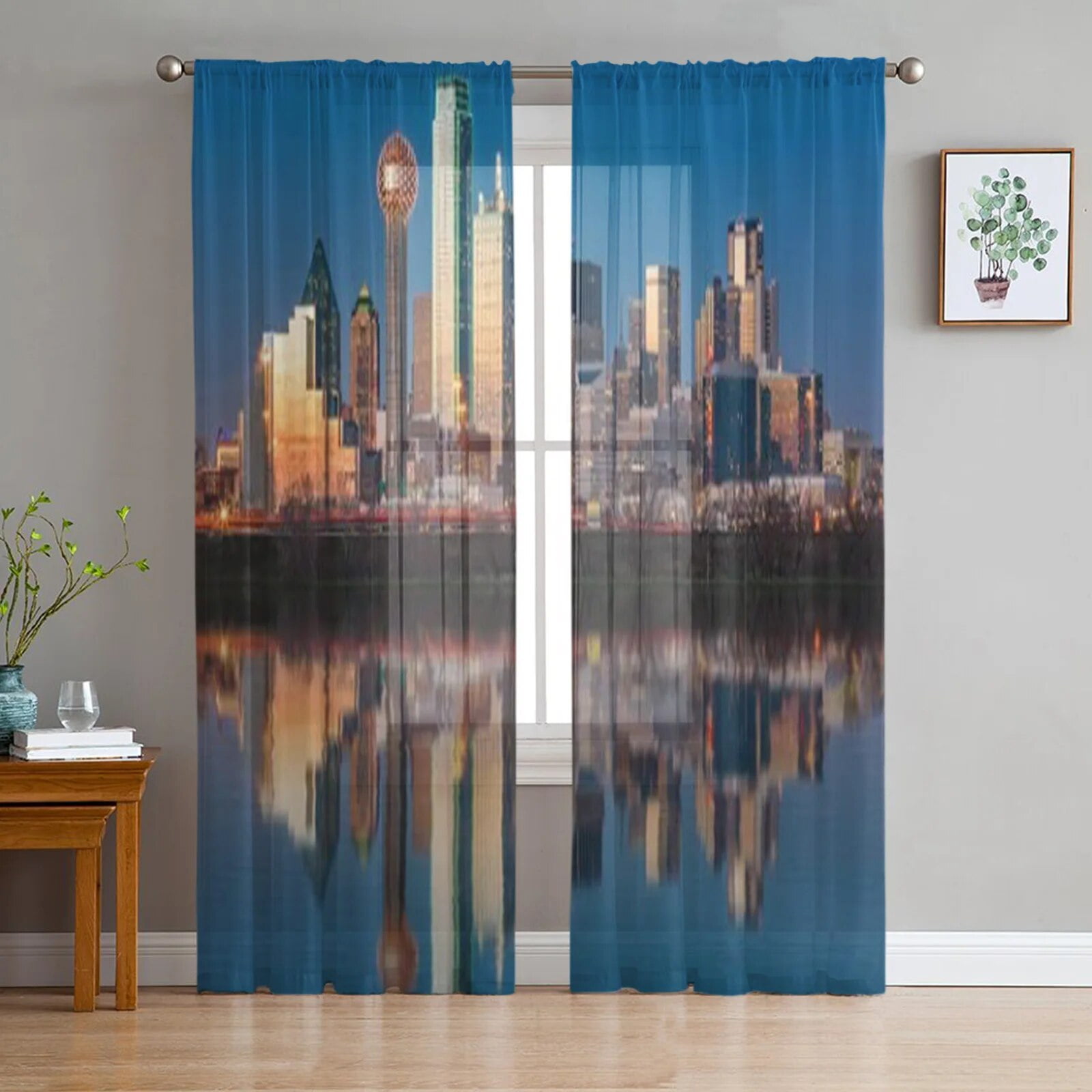 Dallas Skyline Reflected In River At Sunset Window Screening Curtains ...