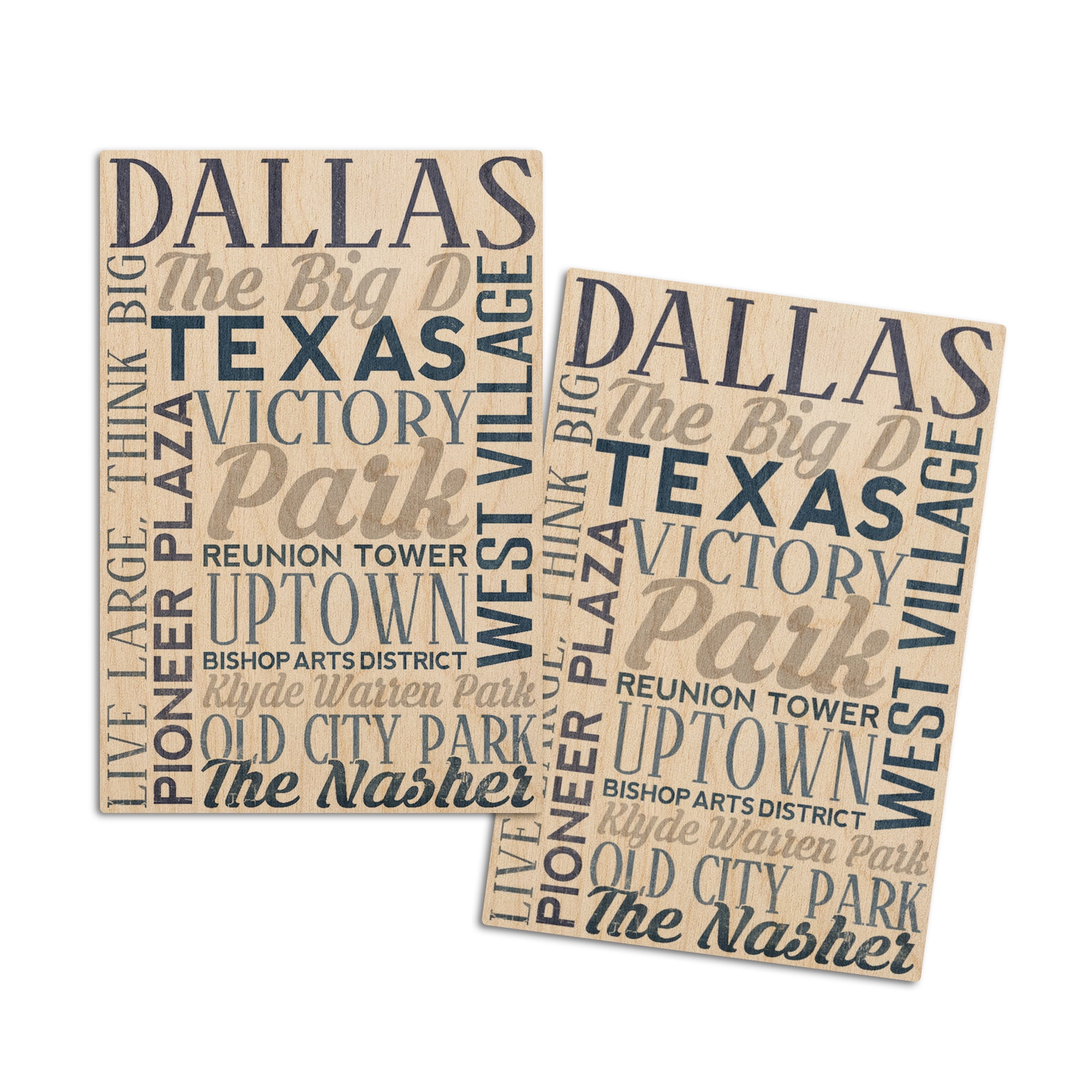 Dallas, Texas, City Typography (4x6 Birch Wood Postcards, 2-Pack ...