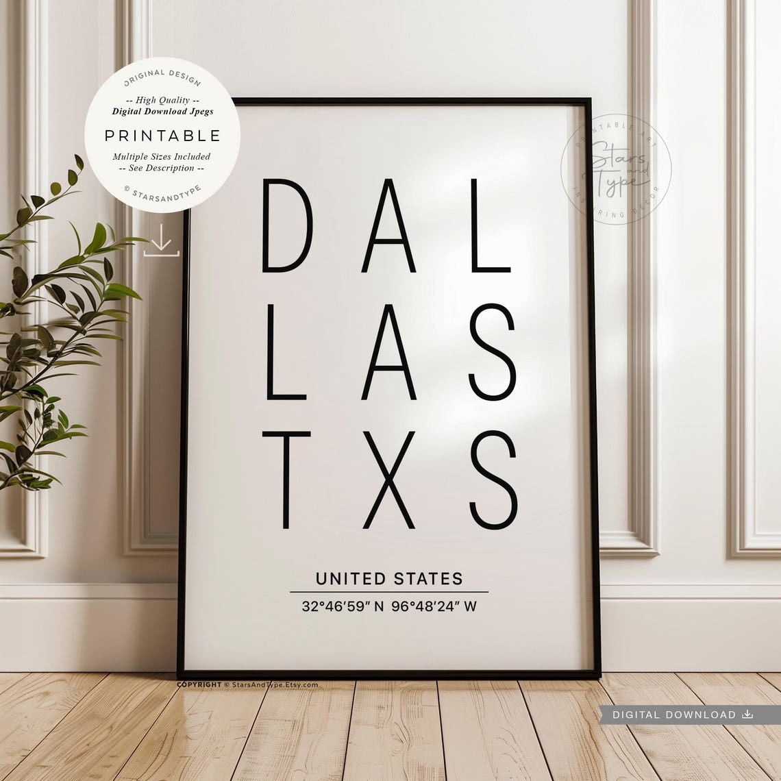 Dallas Texas Coordinates Poster, Unframed Size 12x18 - Walmart.com