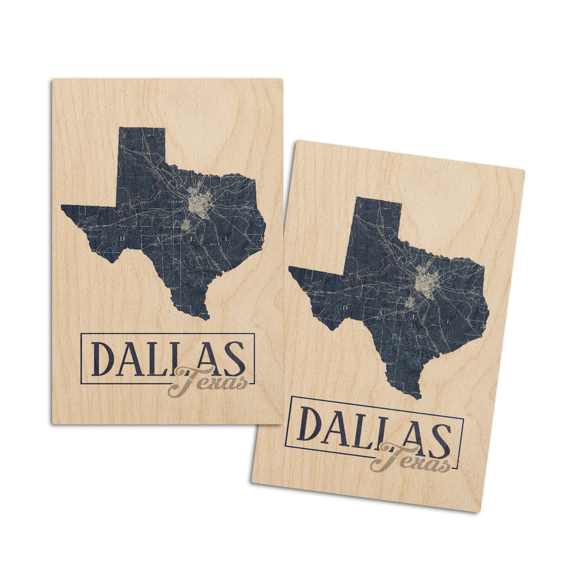 Dallas, Texas, Map and City, State Outline (4x6 Birch Wood Postcards, 2 ...
