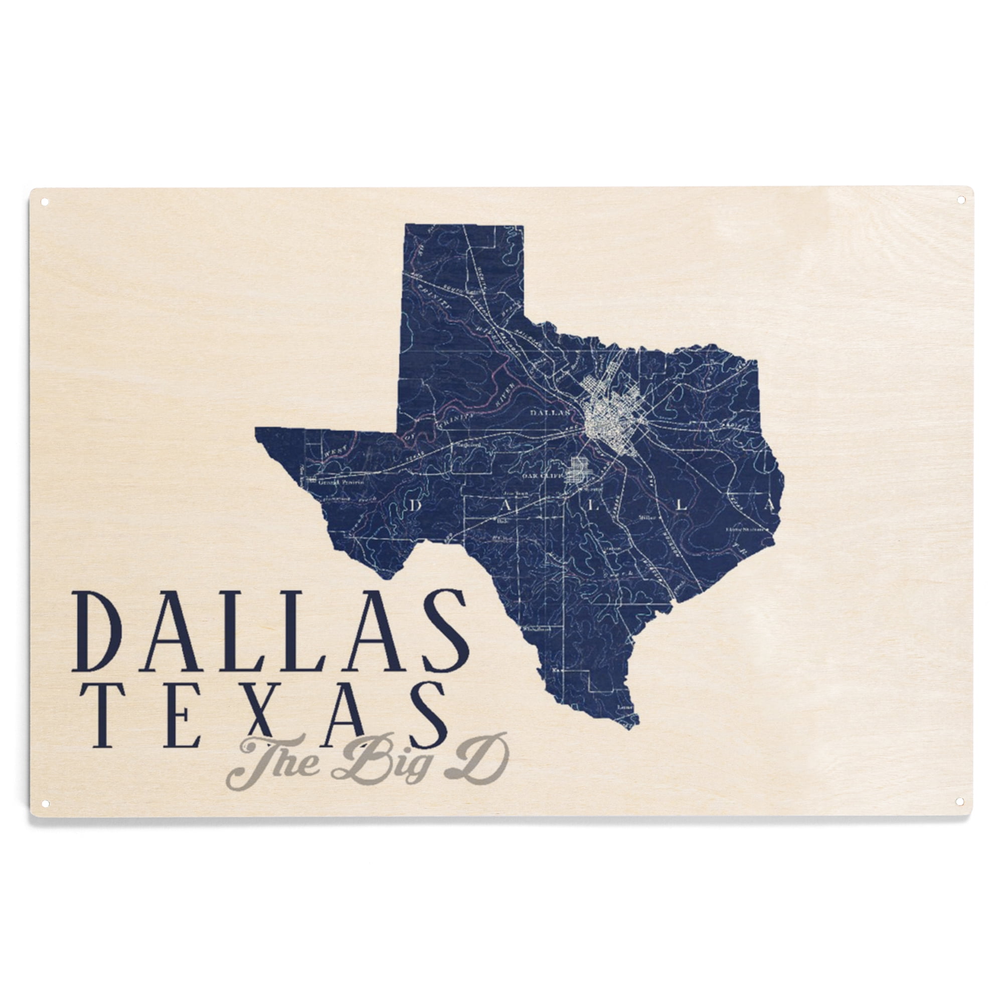 Dallas, Texas, Map and City, State Outline, The Big D Birch Wood Wall ...