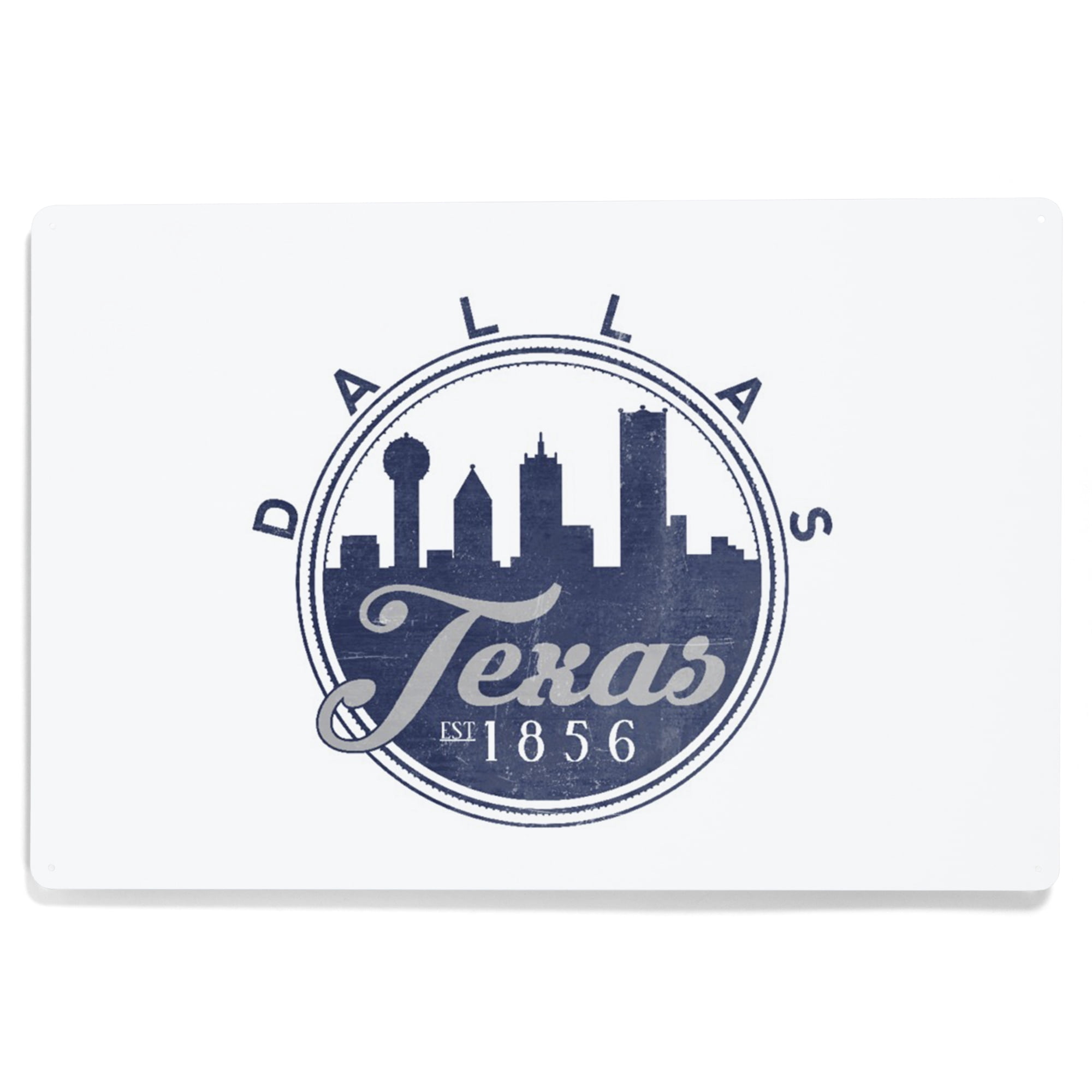 Dallas, Texas, Skyline Seal (Blue) (12x18 Aluminum Art, Indoor Outdoor ...