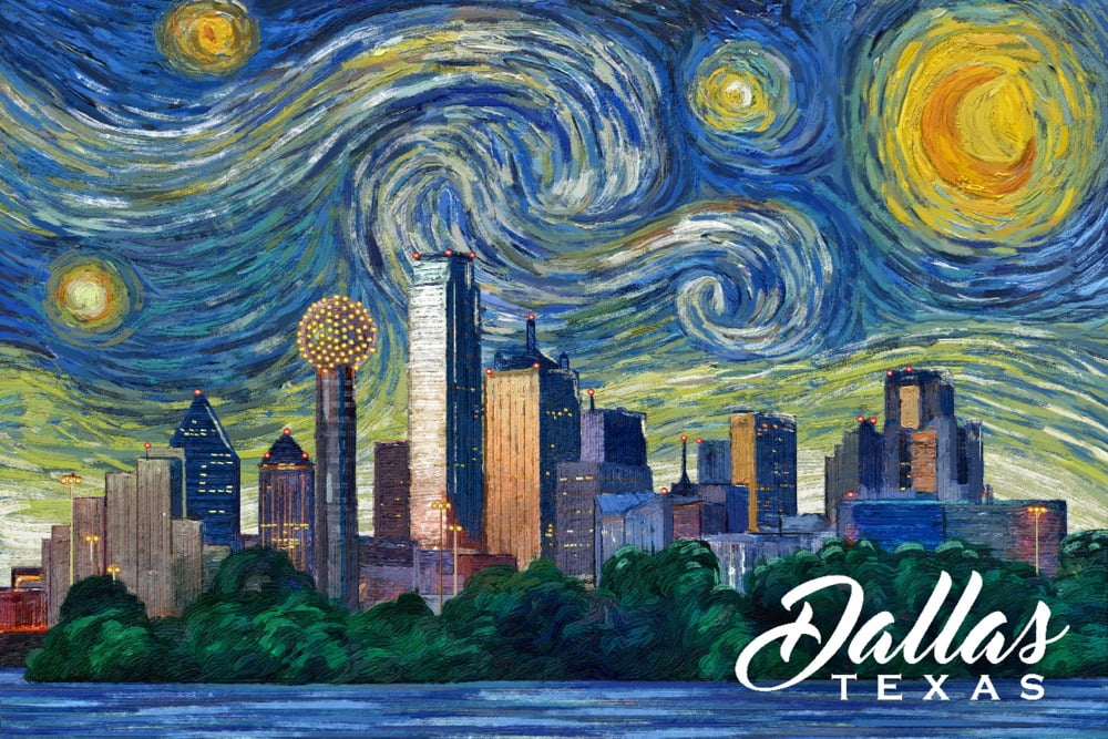 Dallas, Texas, Starry Night City Series (24x36 Giclee Gallery Art Print ...