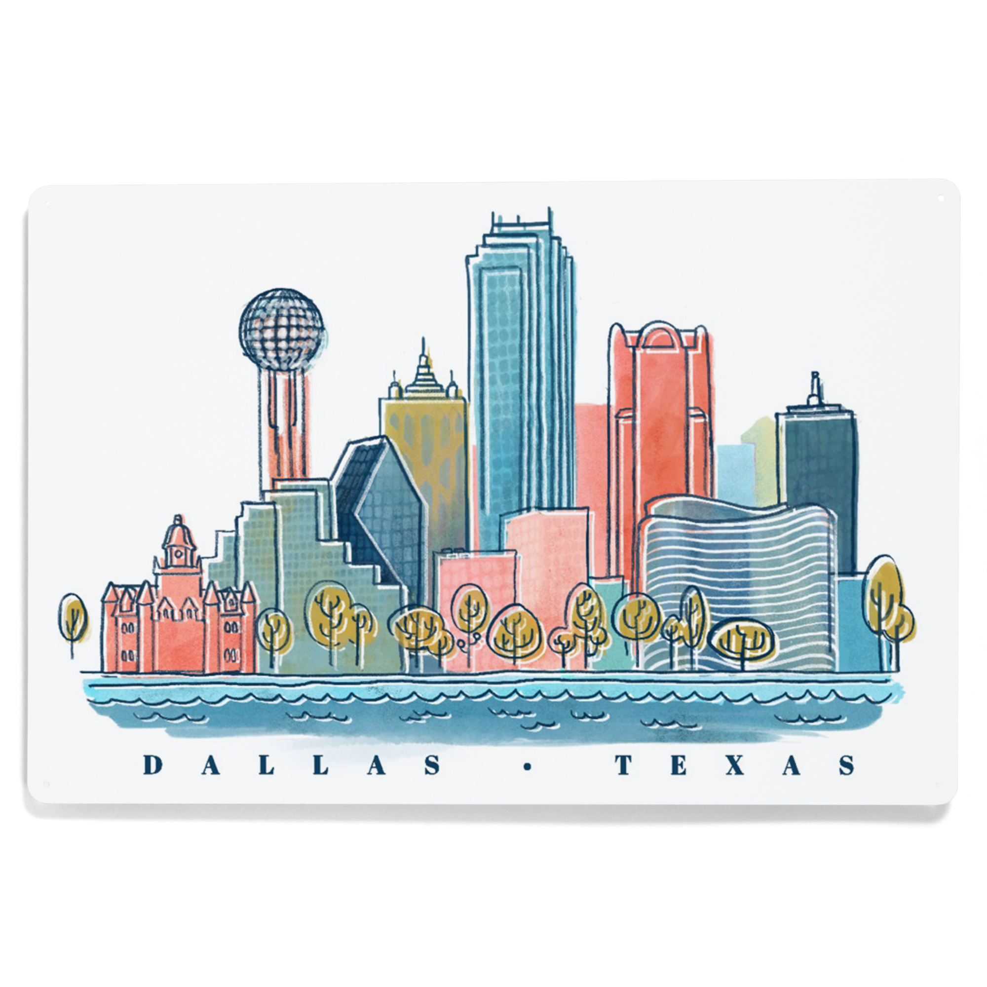 Dallas, Texas, Whimsy City Collection, Skyline (12x18 Aluminum Art ...