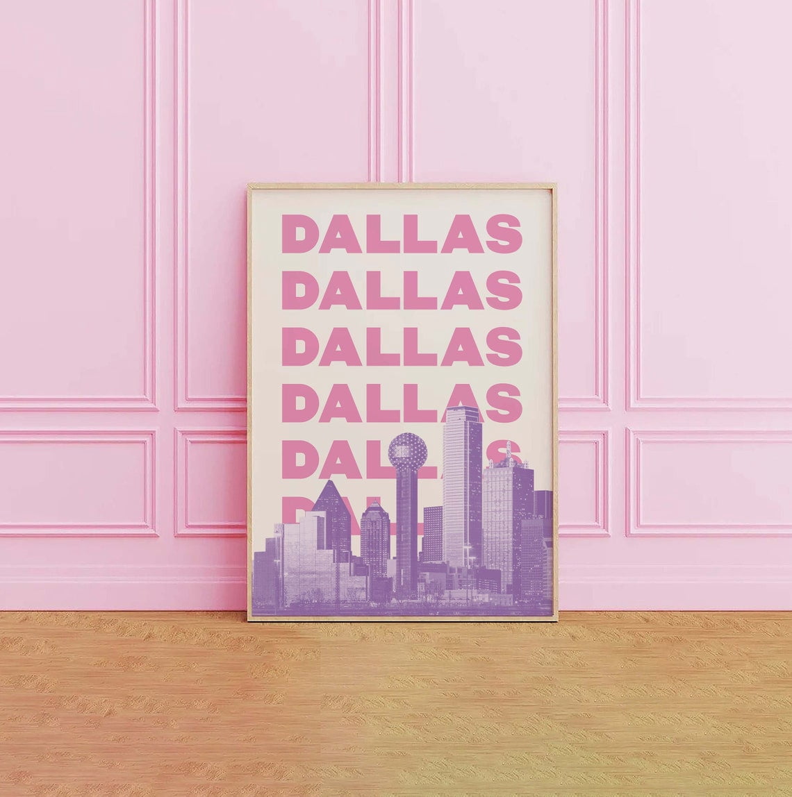 Dallas Travel Poster Pink Texas Trendy Wall Art Dorm Room Decor Cute ...