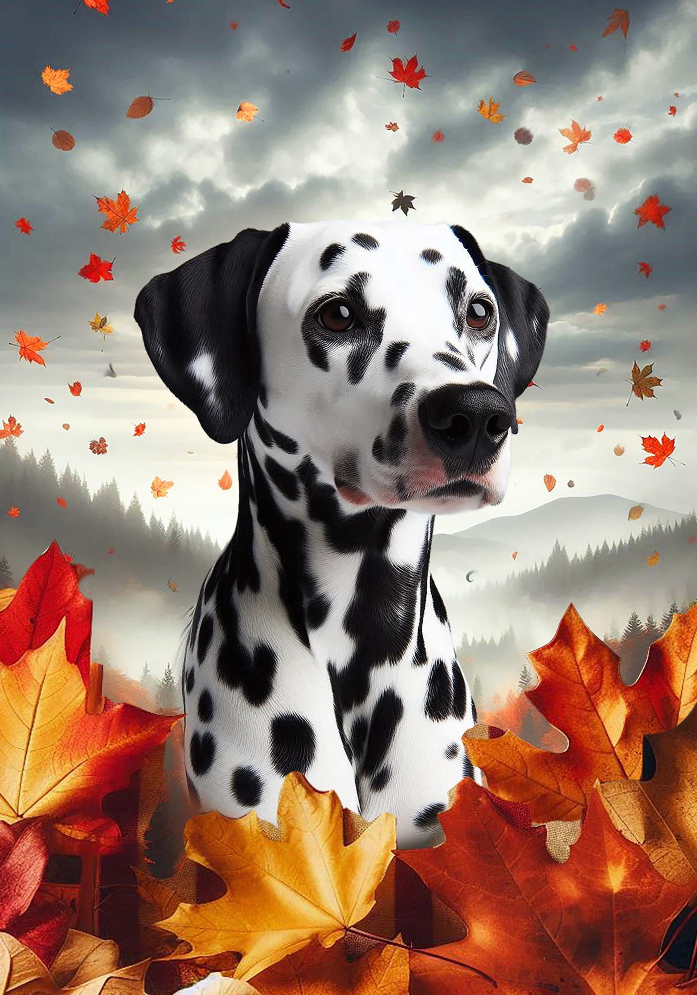 Dalmatian Black/White - Best of Breed Fall Leaves Outdoor House Flag 28 ...