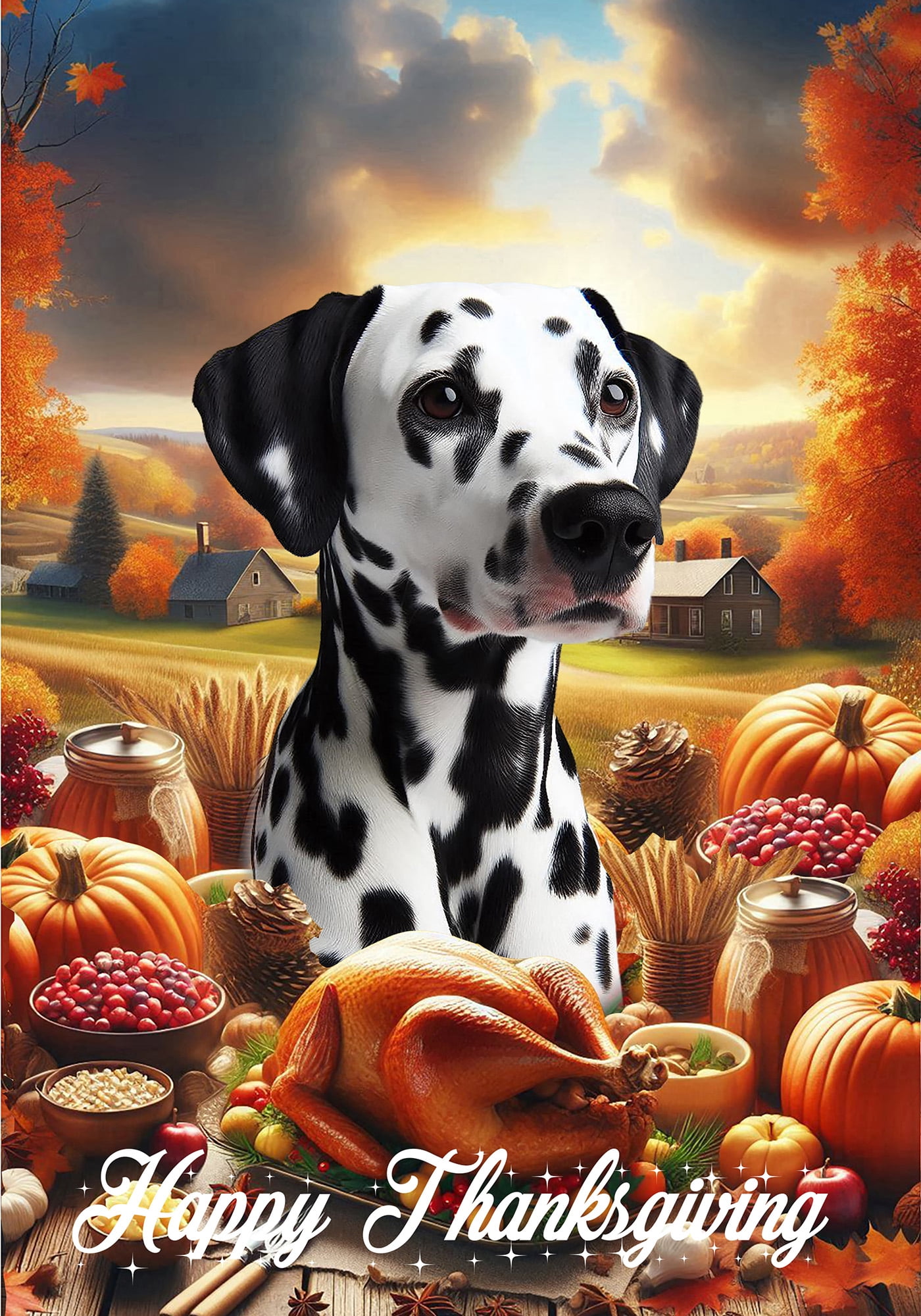 Dalmatian Black/White - Best of Breed Thanksgiving Outdoor Garden Flag ...