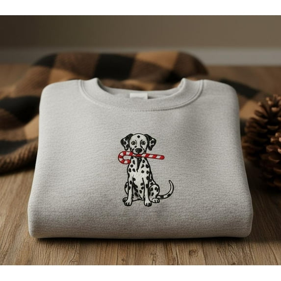 Dalmatian Christmas Sweatshirt Embroidered Dog with Candy Cane Minimal ...
