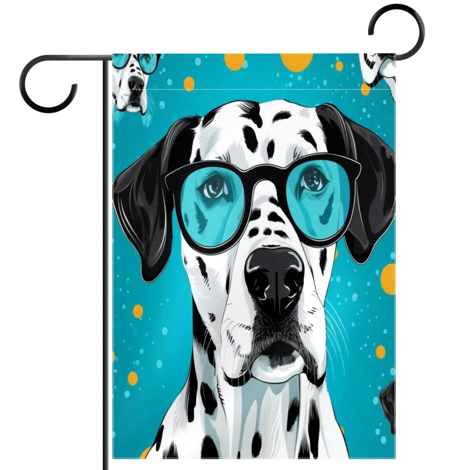 Dalmatian Dog with Blue Sunglass Print Art Polyester Garden Flag Banner ...
