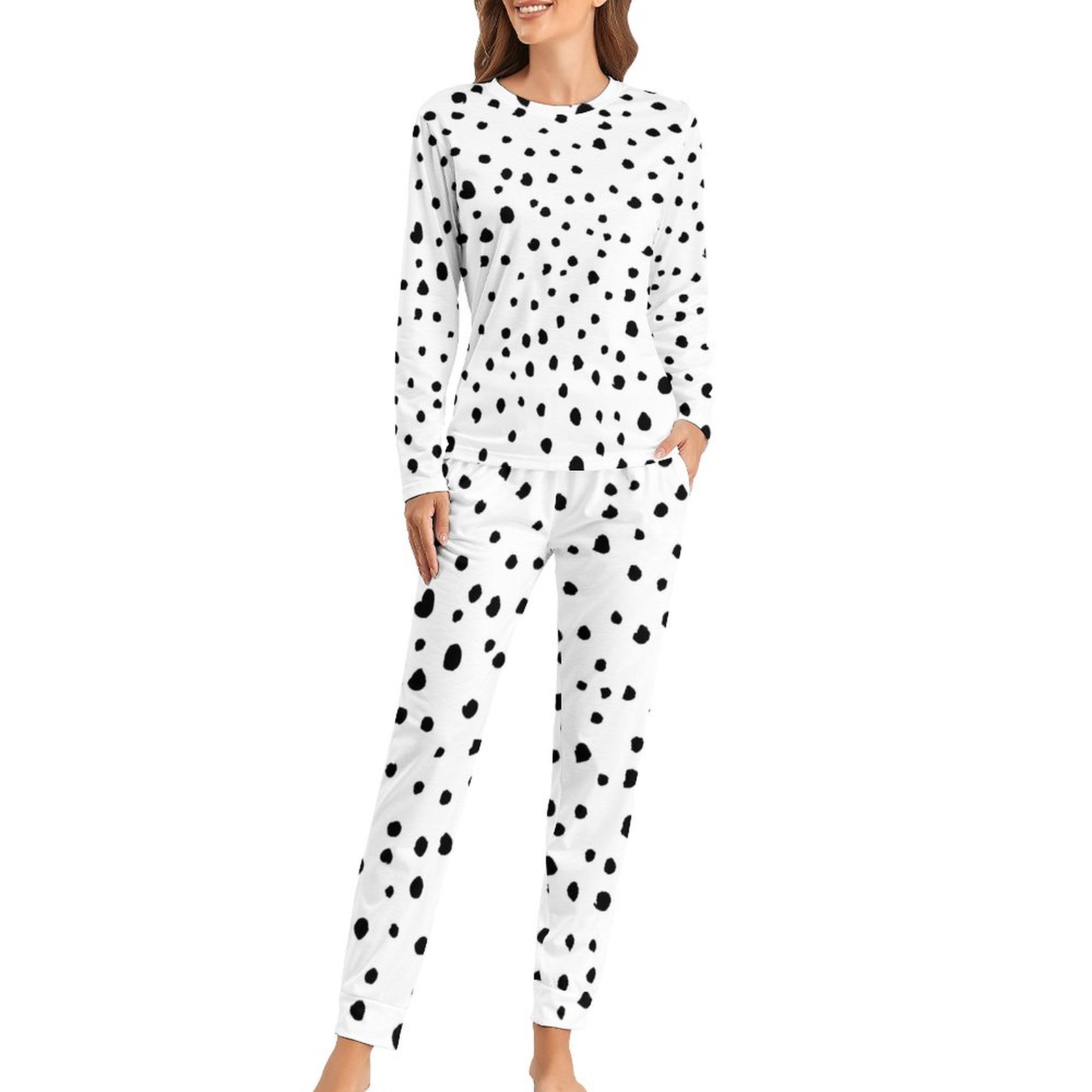 Dalmatian Dog Print Pajamas Cute Dots Two Piece Sleep Home Suit Women ...
