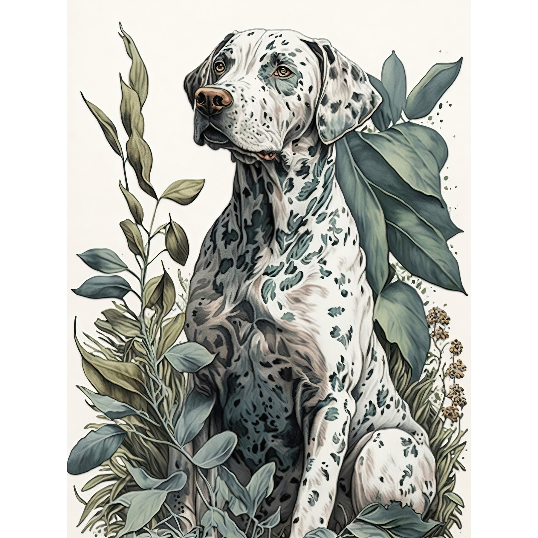Dalmatian Dog in Field Plants Modern Watercolour Illustration Extra ...