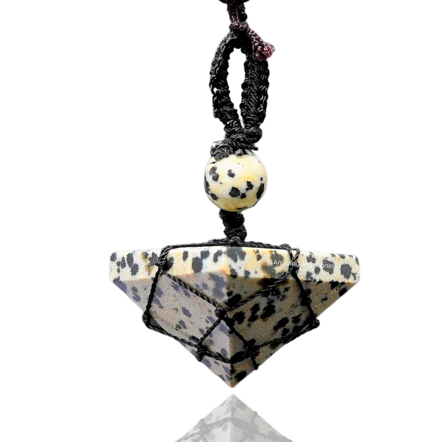 Dalmatian Jasper Crystal Pyramid Macrame Necklace, Unique Women Men ...