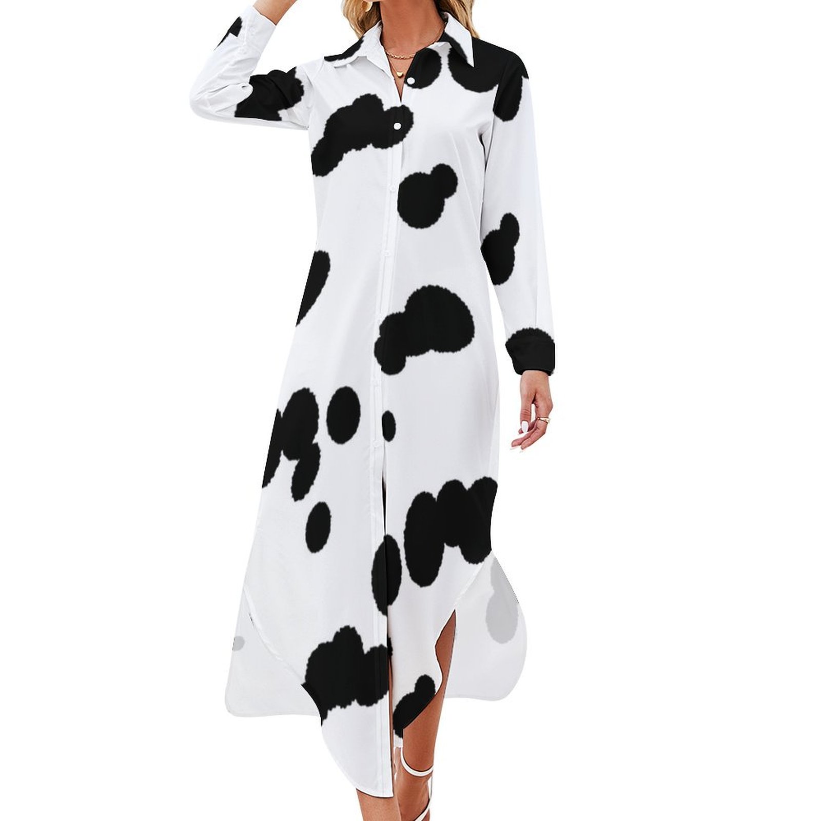 Dalmatian Spots Dog Fur Pattern Long Sleeved Shirt Dress Dress for ...