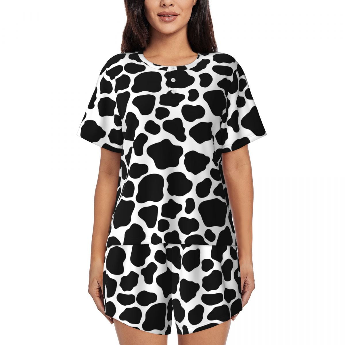 Dalmatian Spots Pajamas Dots Print Home O Neck Sleepwear Woman 2 Piece ...