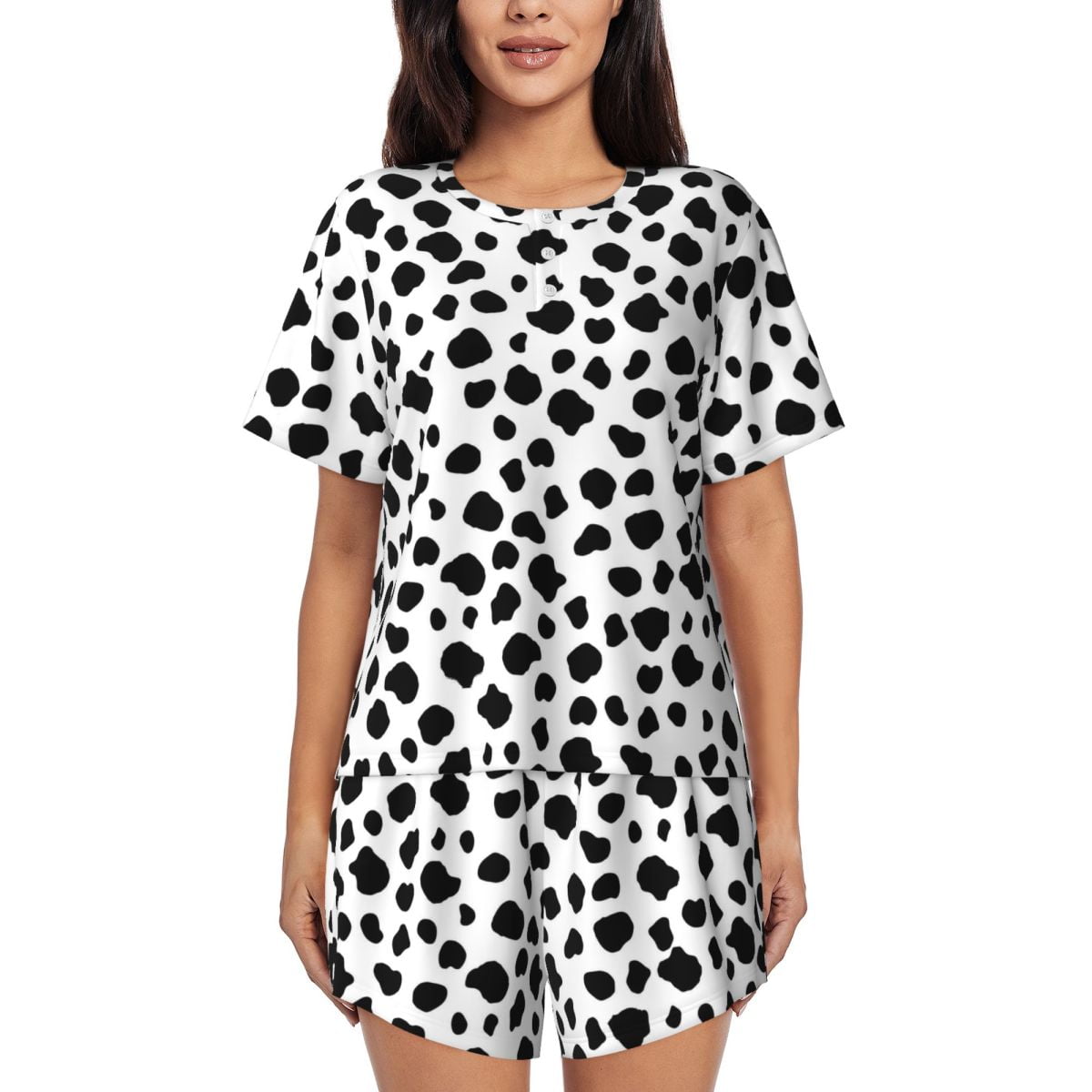 Dalmatian Spots Pajamas Dots Print Home O Neck Sleepwear Woman 2 Piece ...