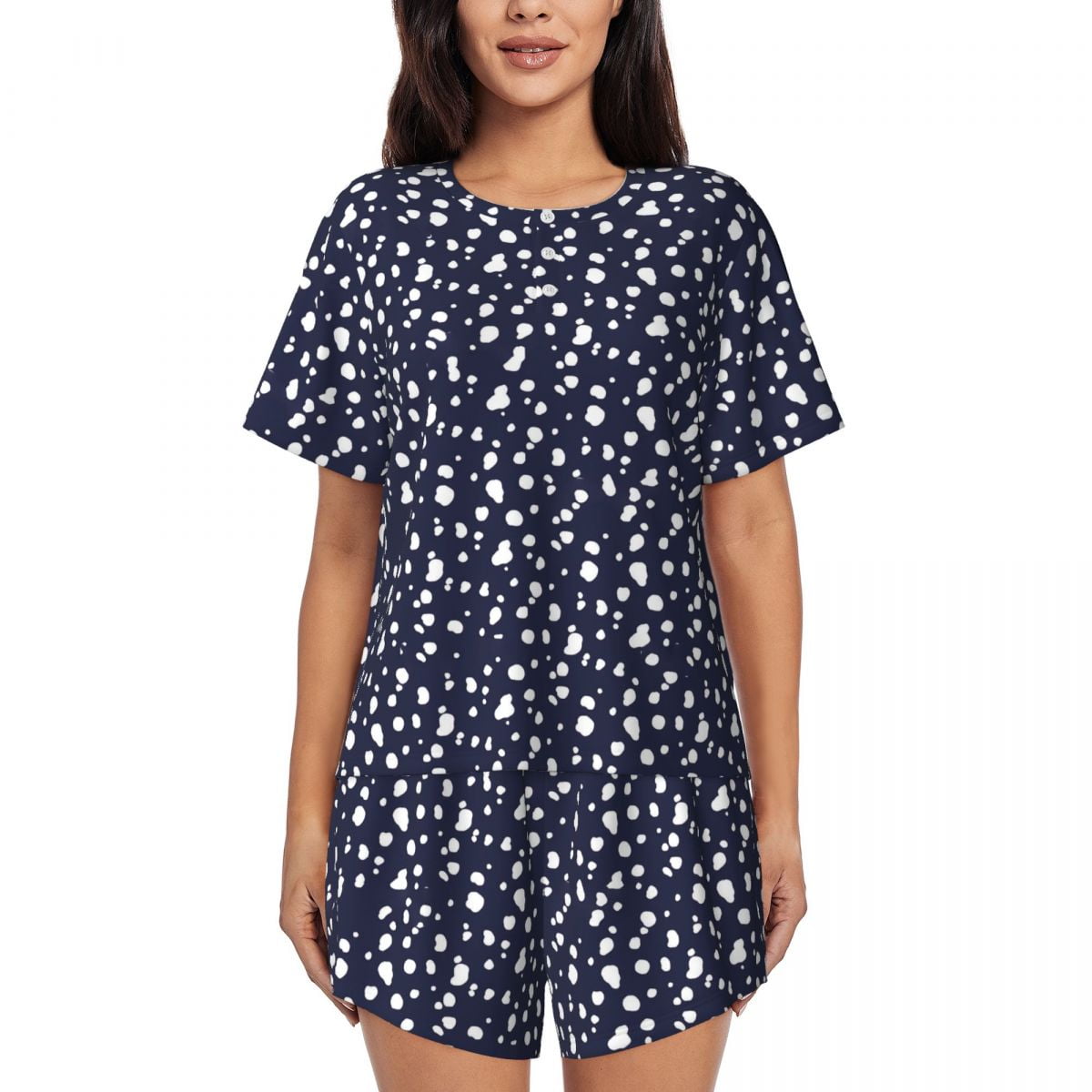 Dalmatian Spots Pajamas Dots Print Home O Neck Sleepwear Woman 2 Piece ...