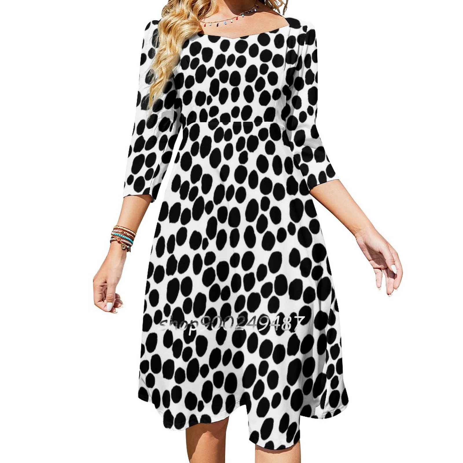 Dalmatian Square Neck Dress Cute Loose Print Dresses Elegant Beach ...