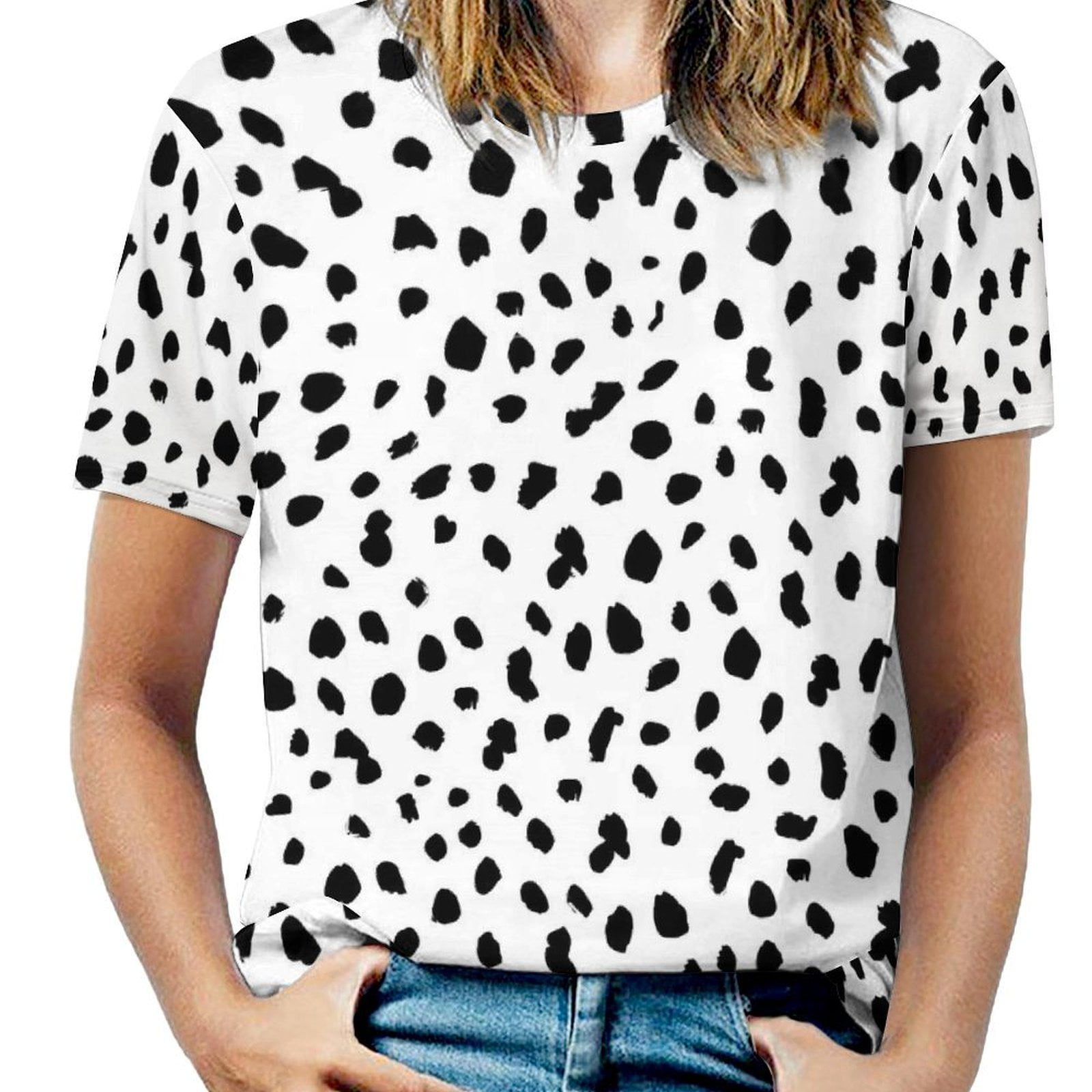 Dalmatian T Shirt O Neck Black Spots Print Over T Shirts ShortSleeve ...