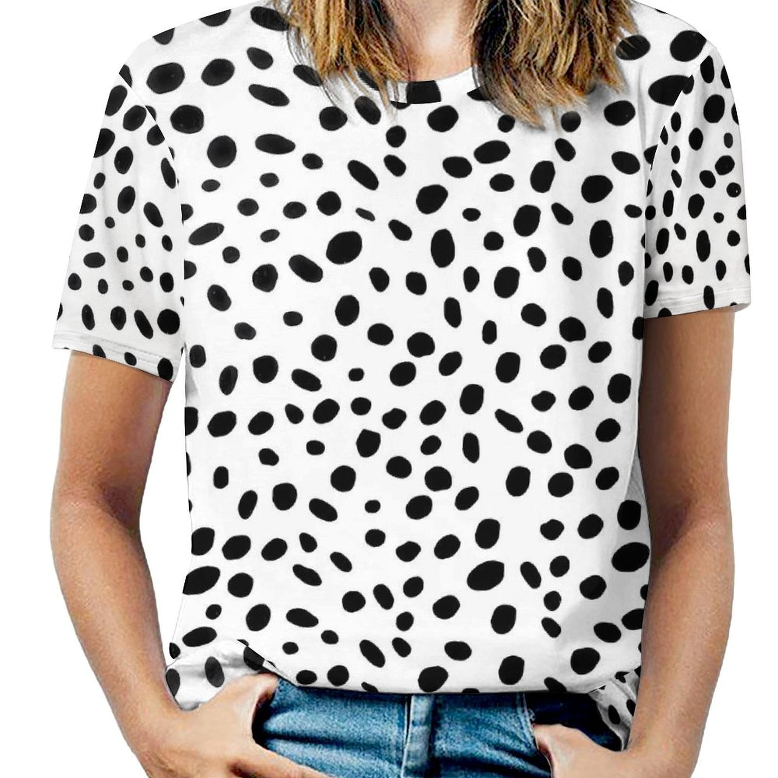 Dalmatian T Shirt O Neck Black Spots Print Over T Shirts ShortSleeve ...